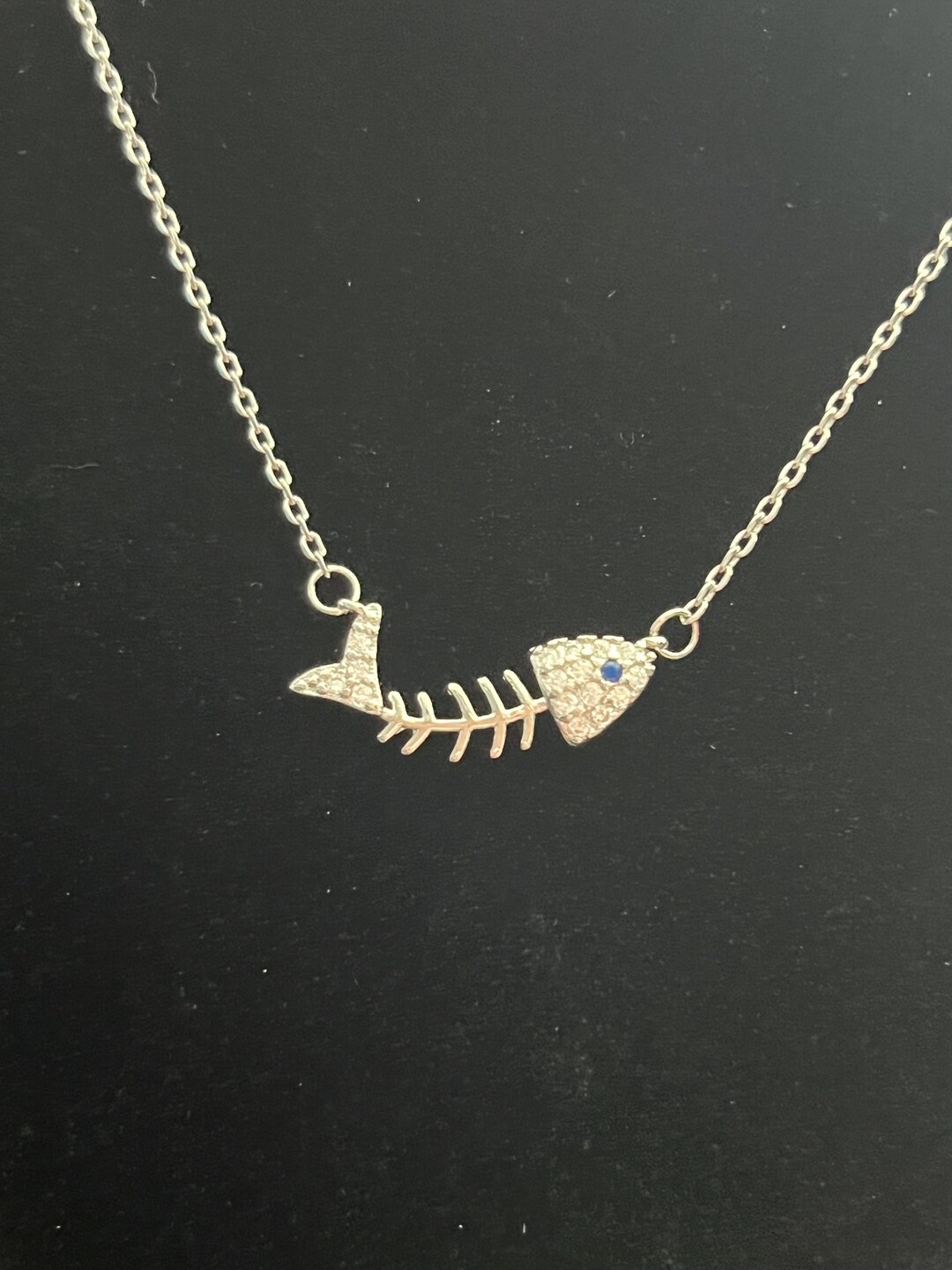 Sterling Silver Fishbone Necklace: Cubic Zirconia Ocean Charm - Etsy