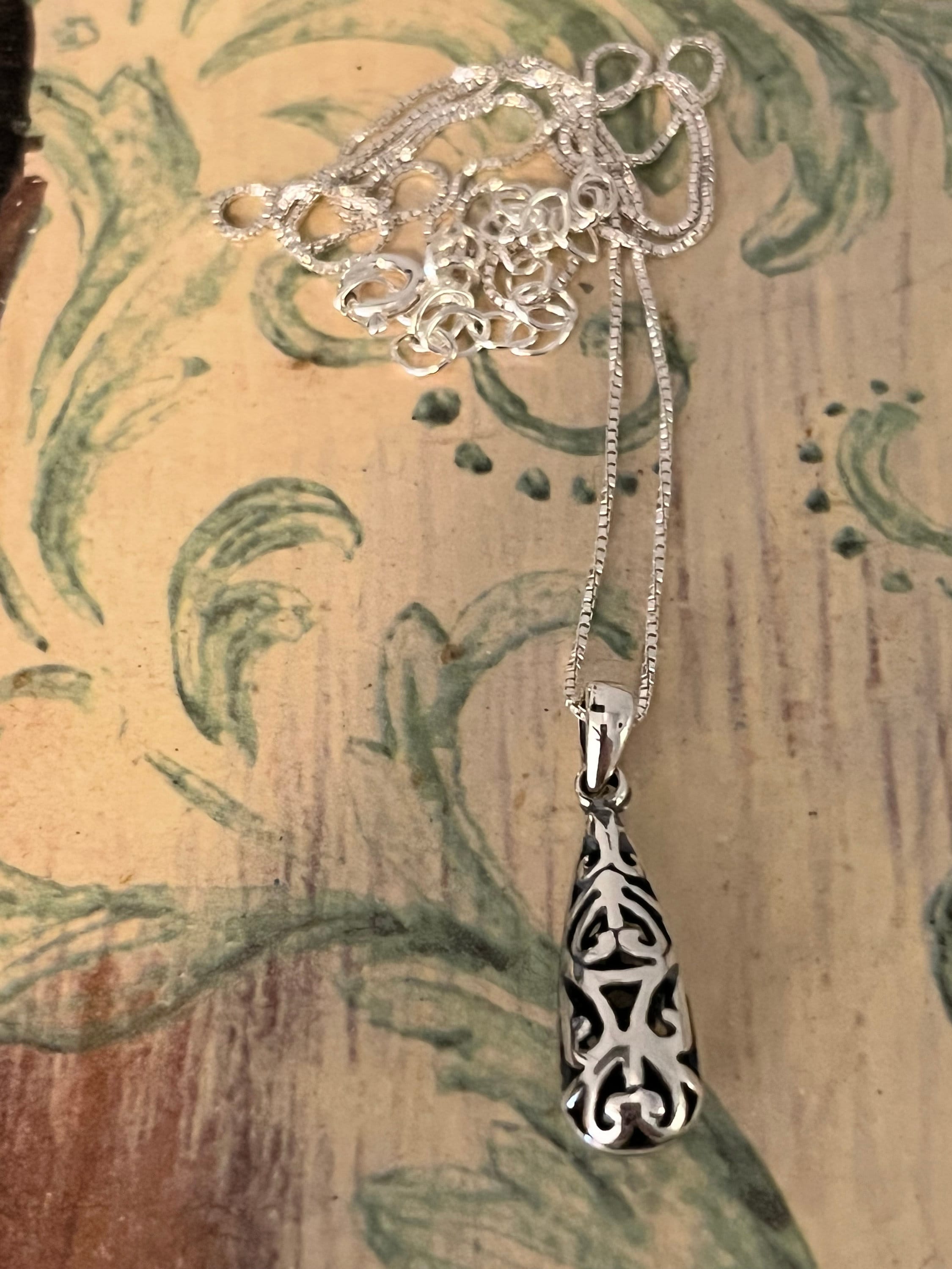 Filigree Teardrop Pendant, 925 Sterling Silver Teardrop Design Pendant ...