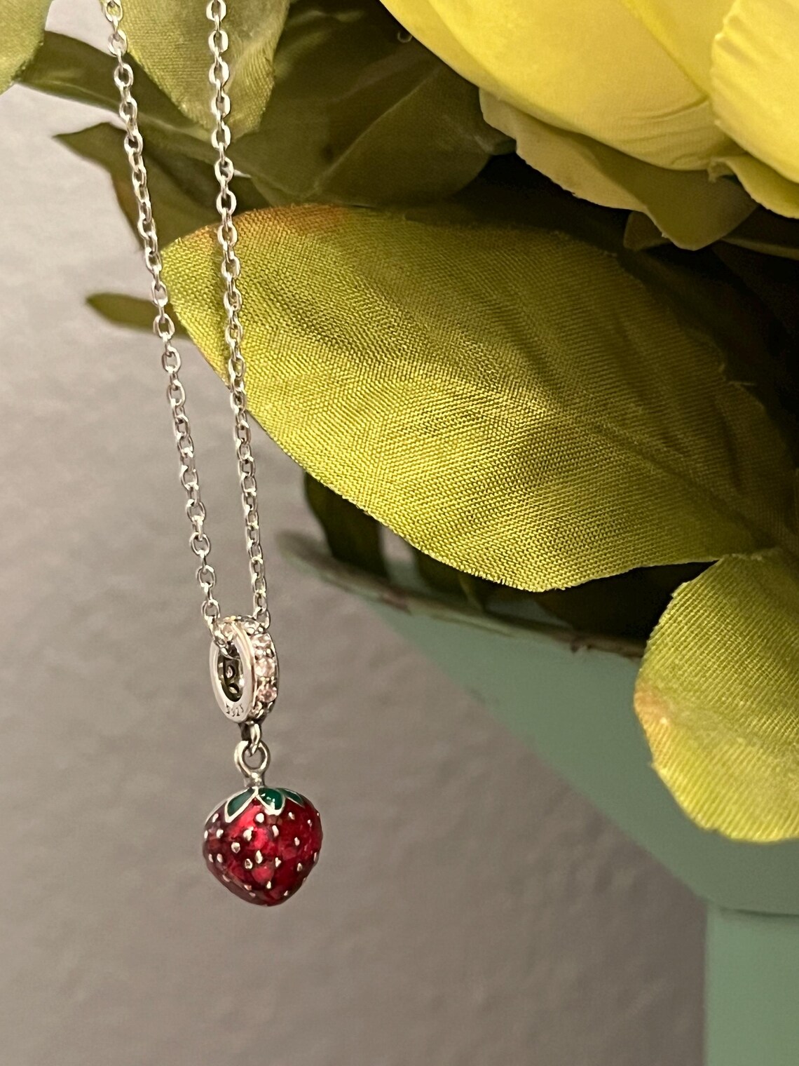 Sterling Silver Strawberry Charm Pendant: Cubic Zirconia, DIY Jewelry - Etsy