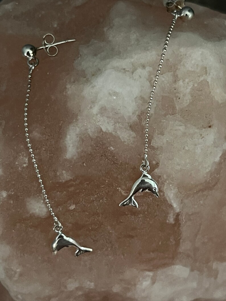 Sterling Silver Dolphin Dangle Earrings: Beach Sea Life Jewelry - Etsy