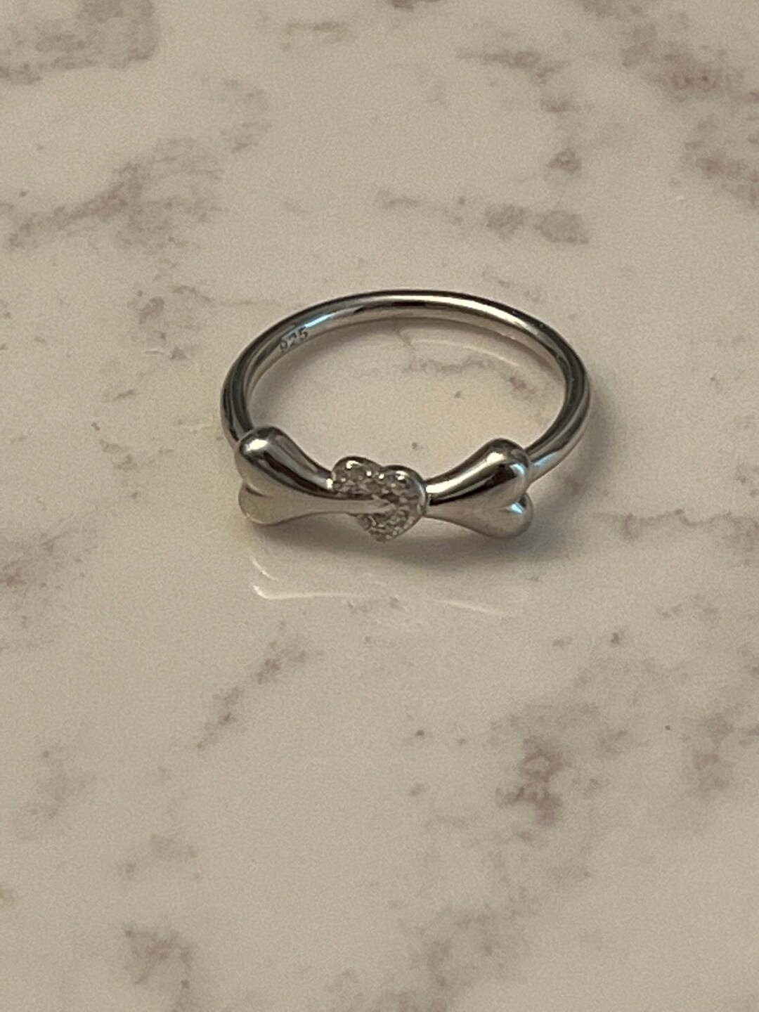 Sterling Silver Dog Bone & Heart Round Cut Clear CZ Ring, Animal Lover ...