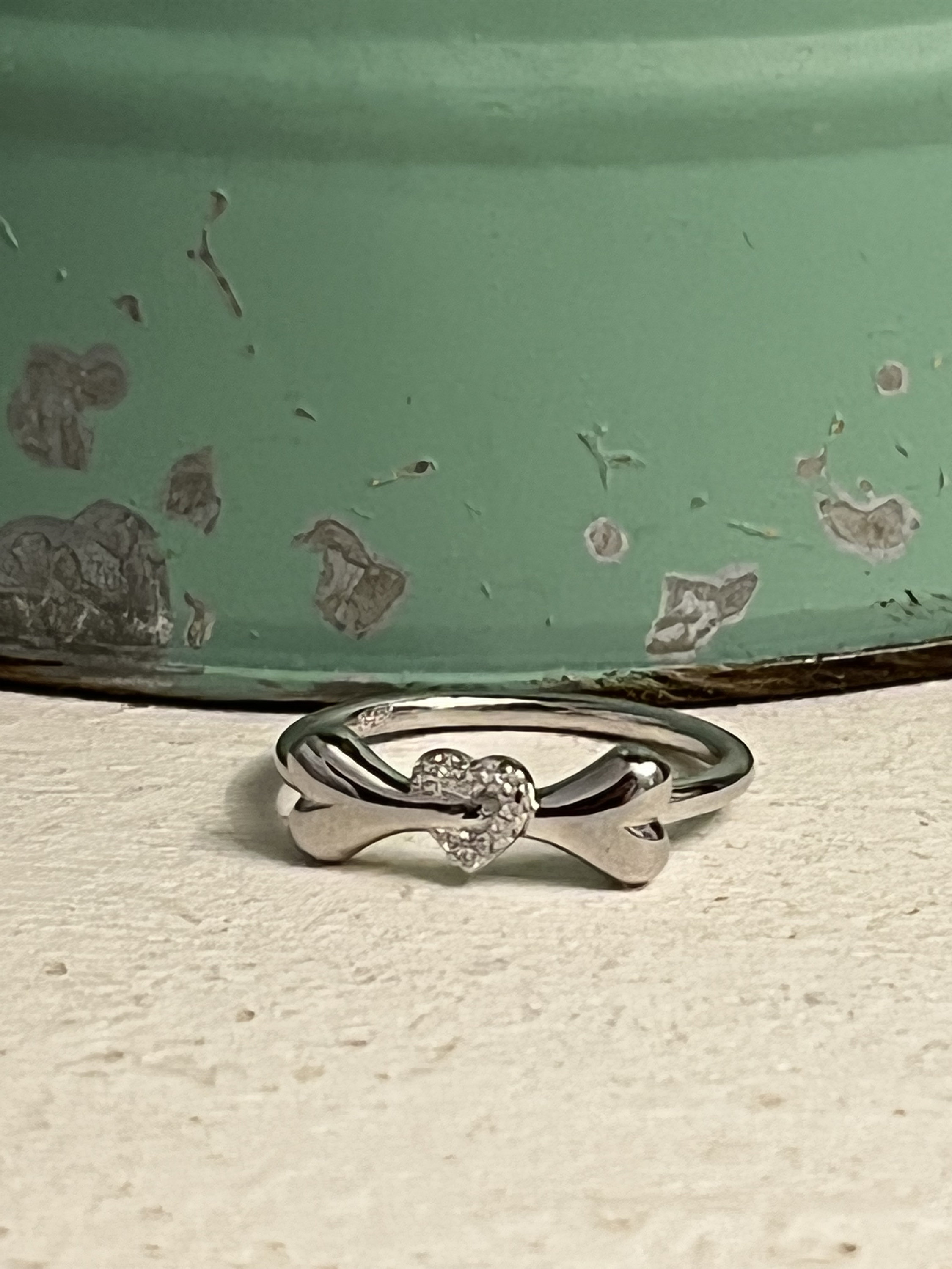 Dog Bone & Heart Round Cut Clear CZ Ring, 925 Sterling Silver Ring, Dog ...