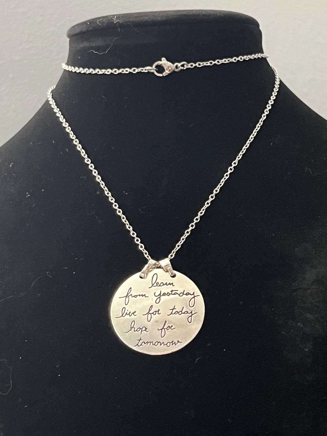 Sterling Silver Inspirational Pendant Necklace: Engraved Letter Phrase ...