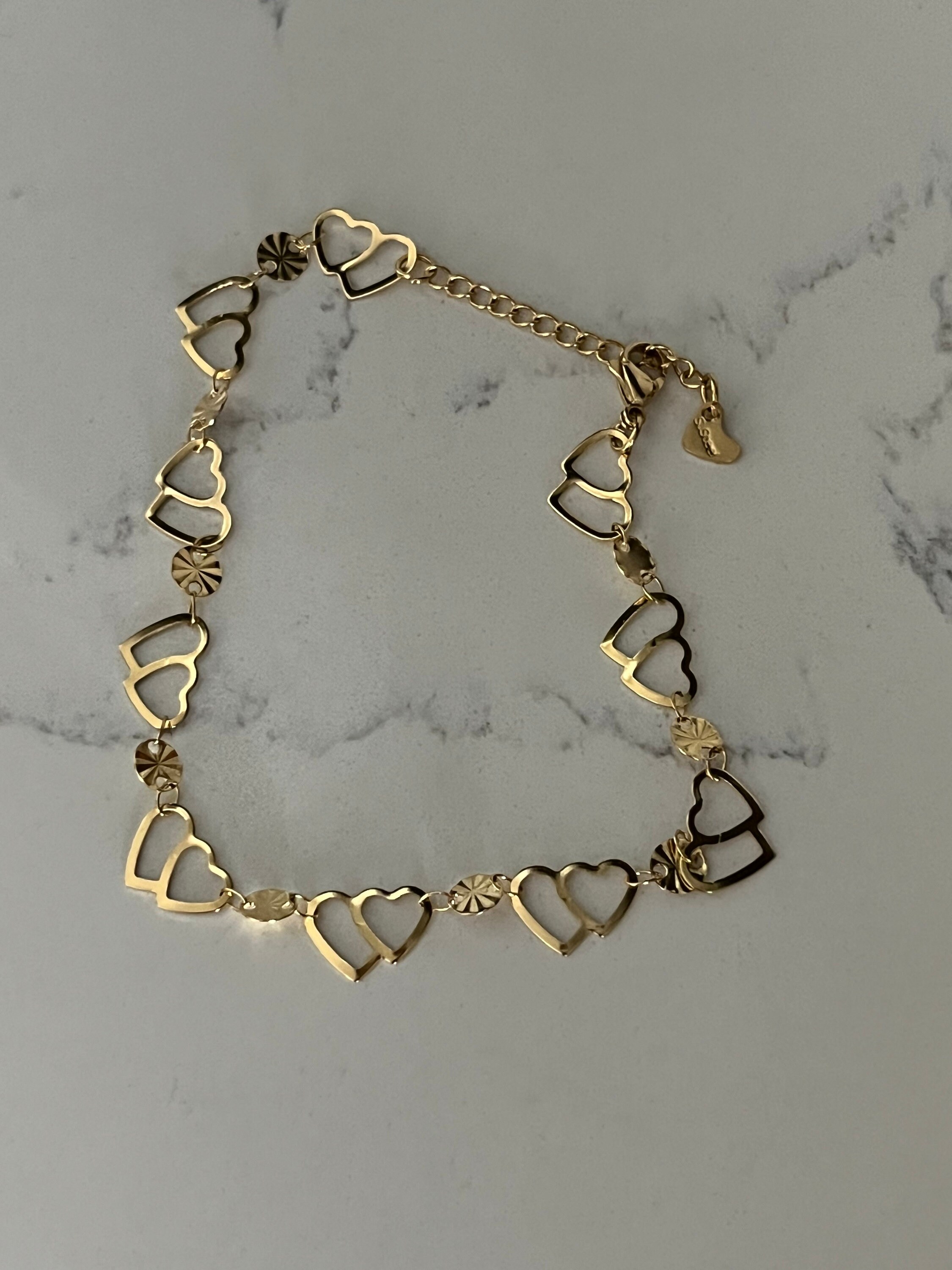 Stainless Steel Gold Love Heart Chain Ankle Bracelet, Exquisite Jewelry ...
