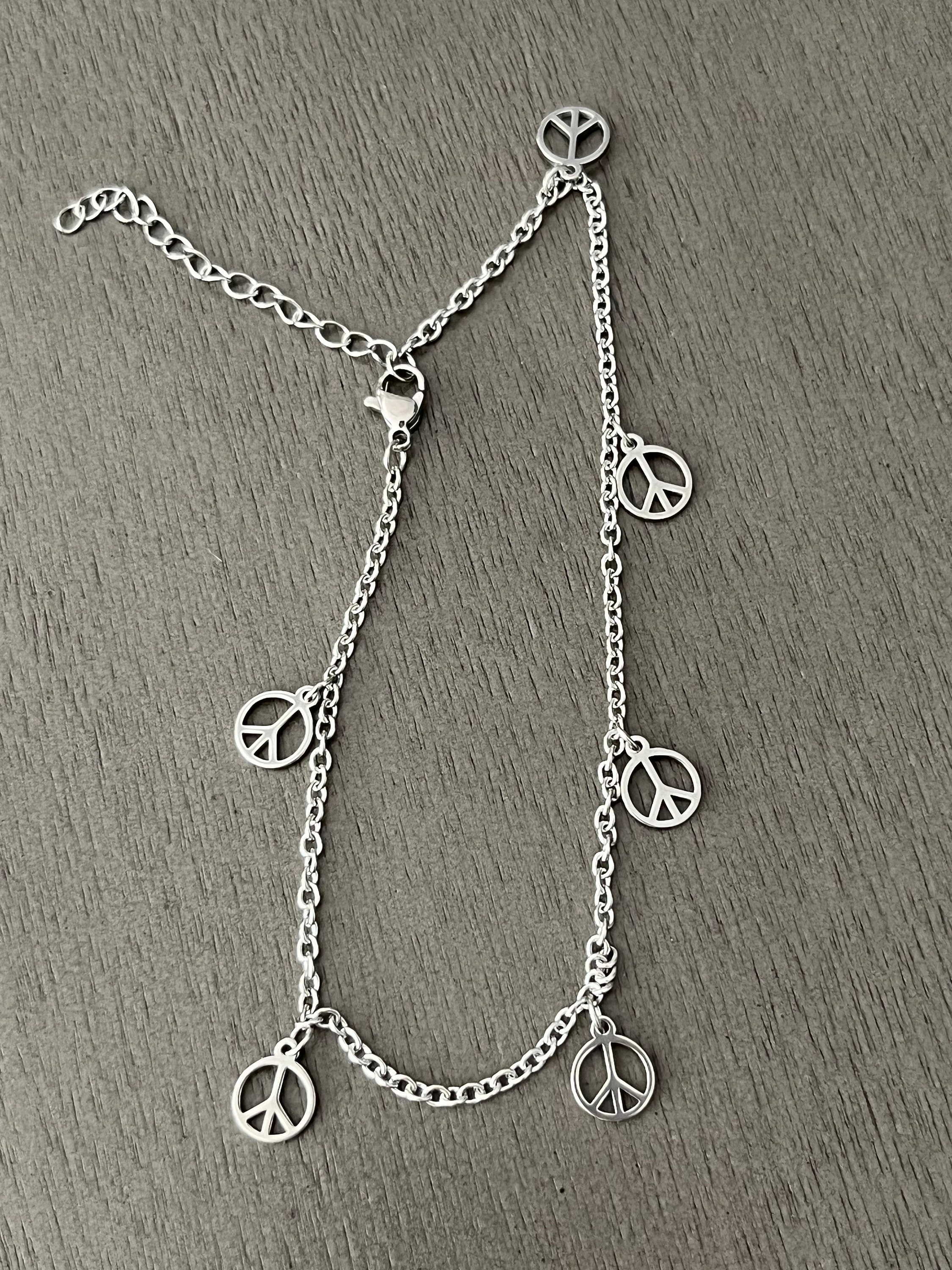 Stainless Steel Anklet With Peace Signs, Adjustable Anklet With Peace ...