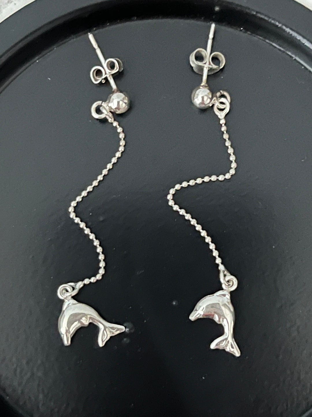 Dolphins Dangle Earrings, Beach Jewelry, 925 Sterling Silver Dolphin Earrings, Sea Life, Ocean ...