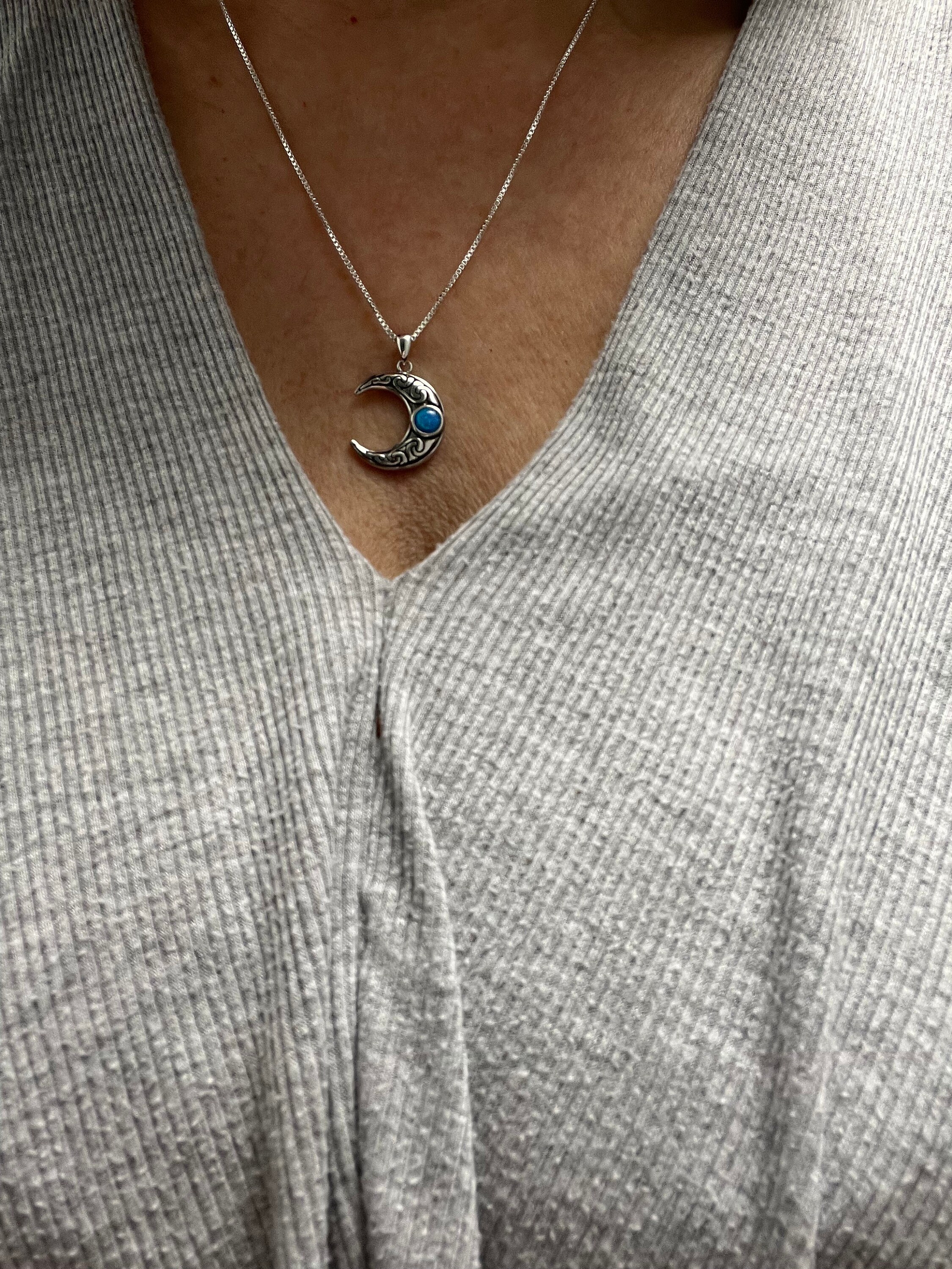 Sterling Silver Moon Pendant Necklace Celestial Celtic Moon - Etsy