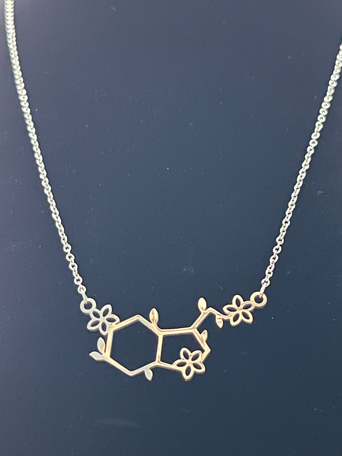 Molecule Pendant Necklace, Serotonin Molecule With Flower Charm Pendant ...