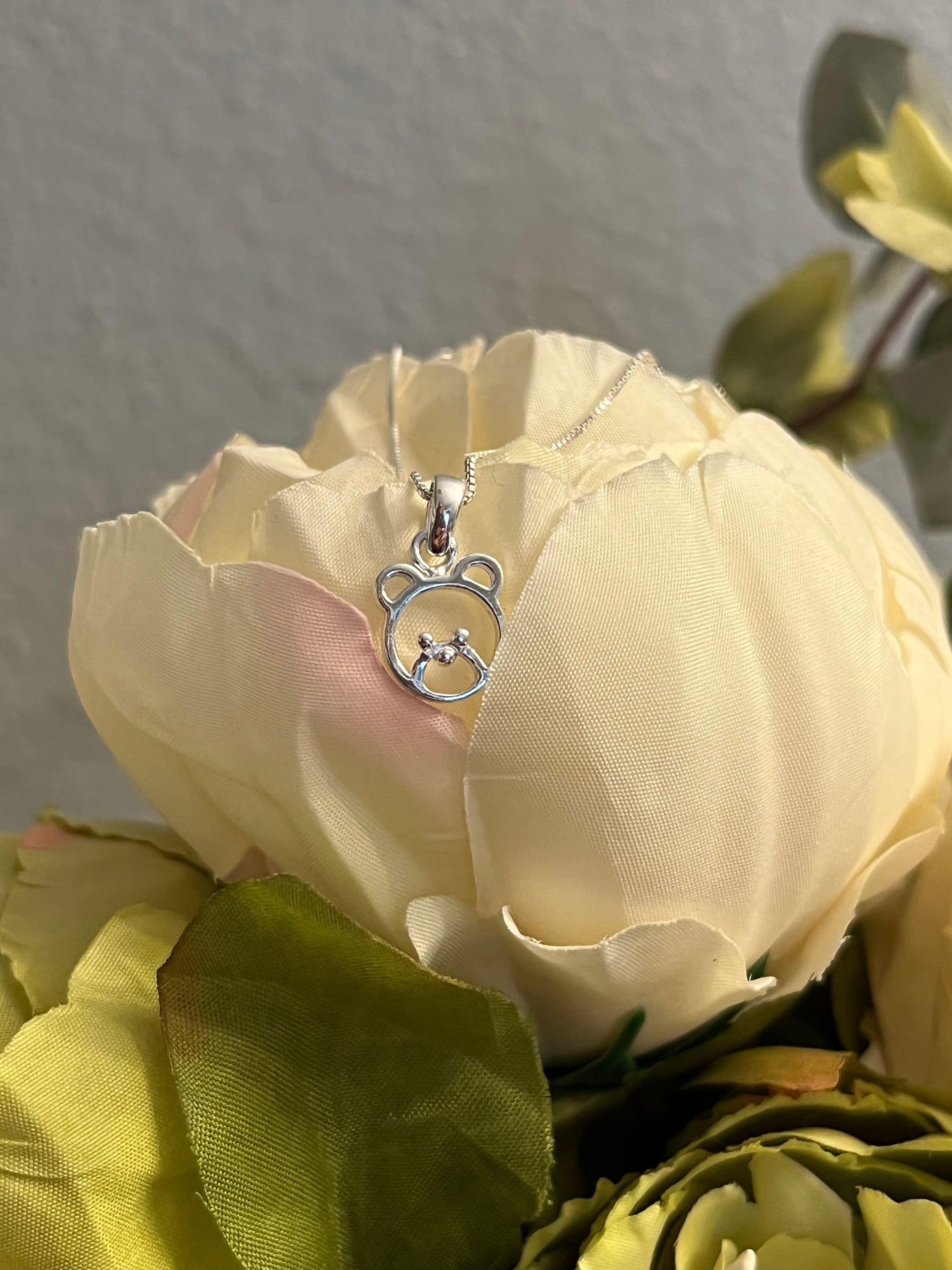 Sterling Silver Teddy Bear Pendant Necklace, Delicate Charm - Etsy