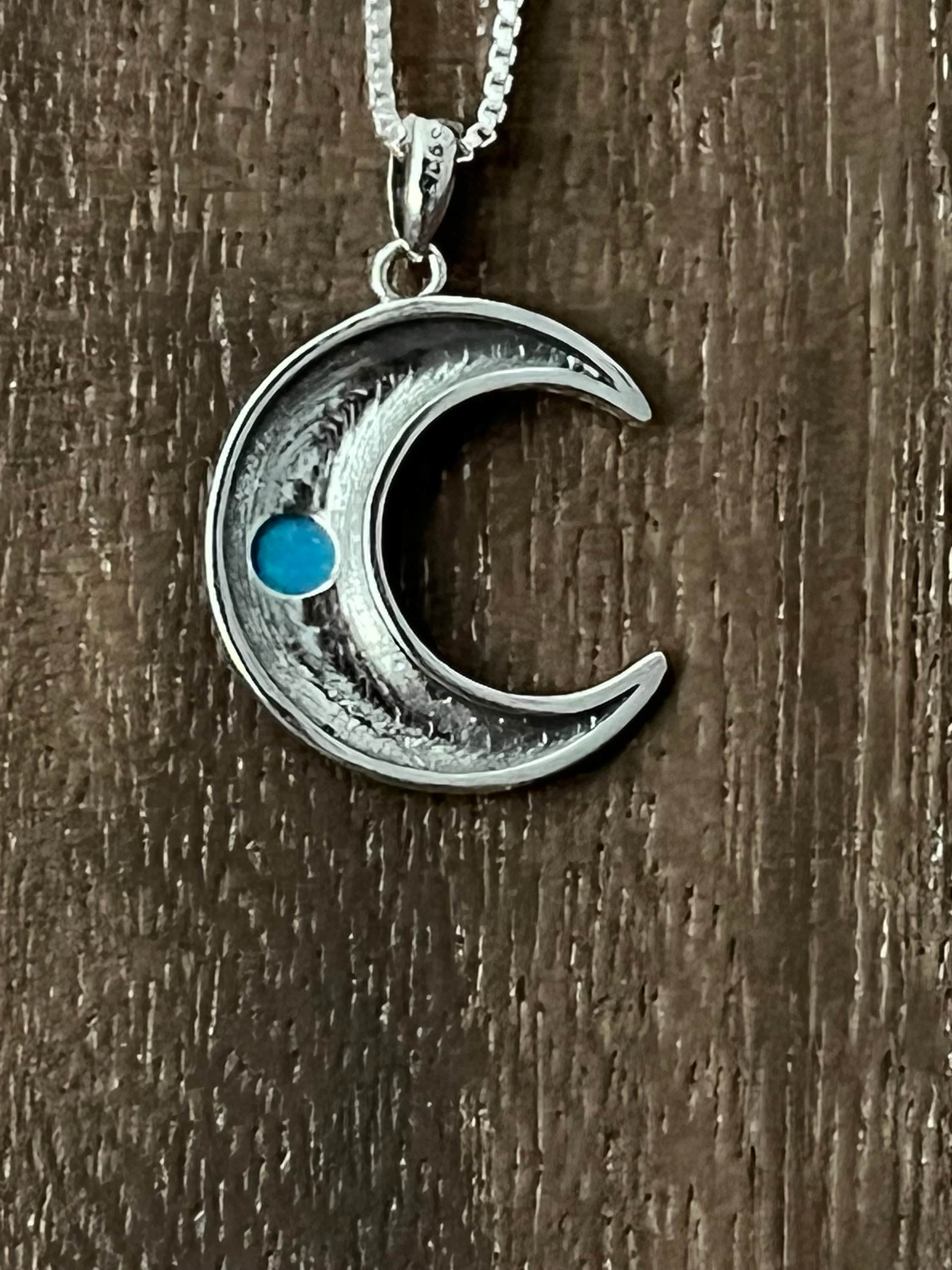 Sterling Silver Moon Pendant Necklace, Celestial Celtic Moon Silver Lab ...
