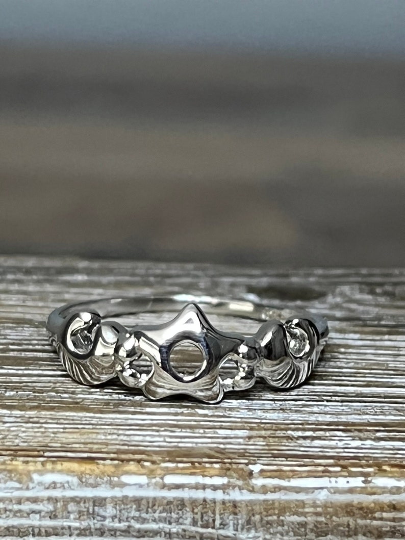Sterling Silver Moon And Star Ring Celestial Star And Moon Ring Open