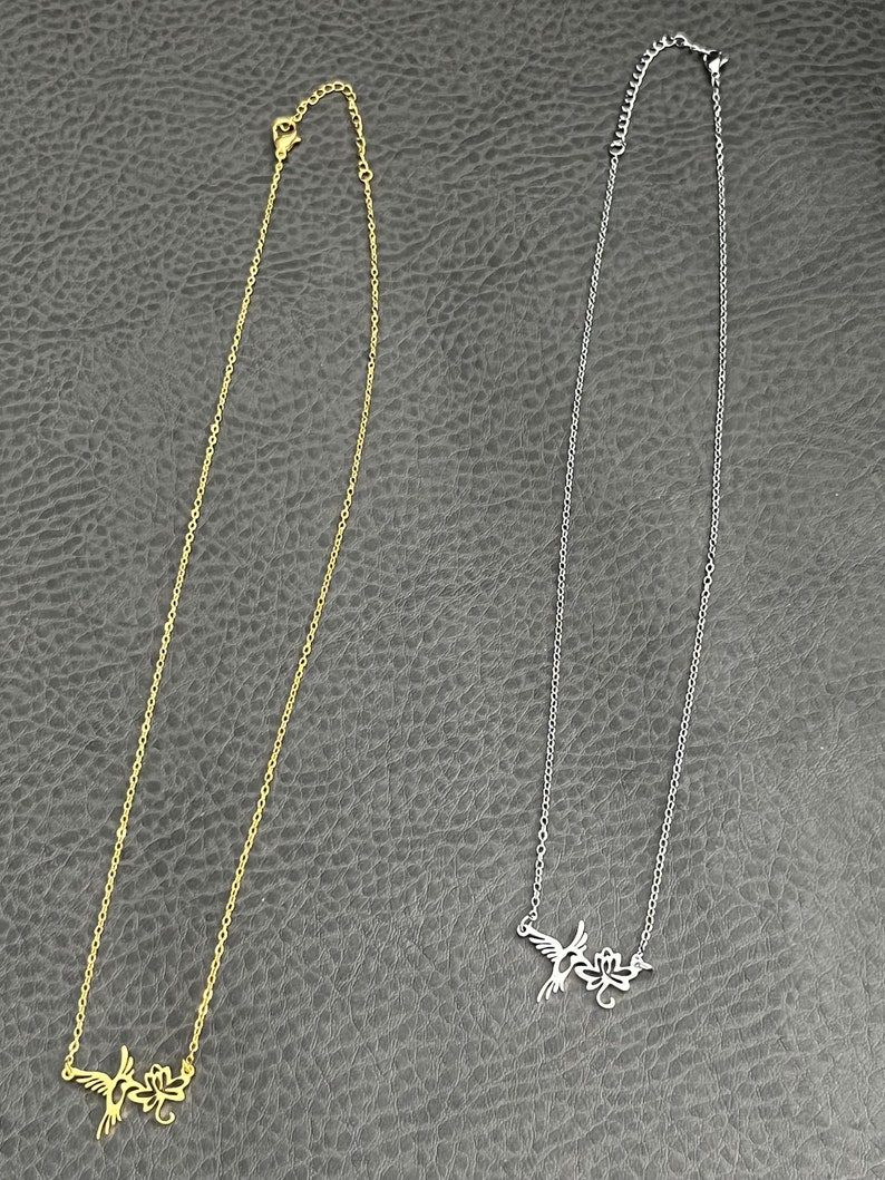 Hummingbird Necklace: Stainless Steel Flower Charm Pendant - Etsy