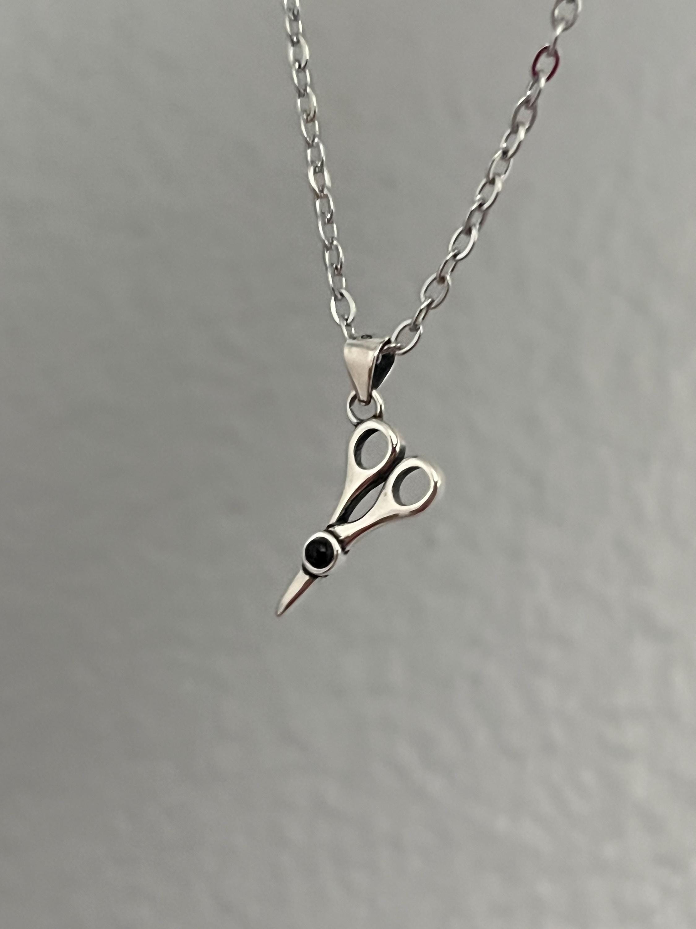 Sterling Silver Dainty Scissors Black Agate Pendant Necklace ...