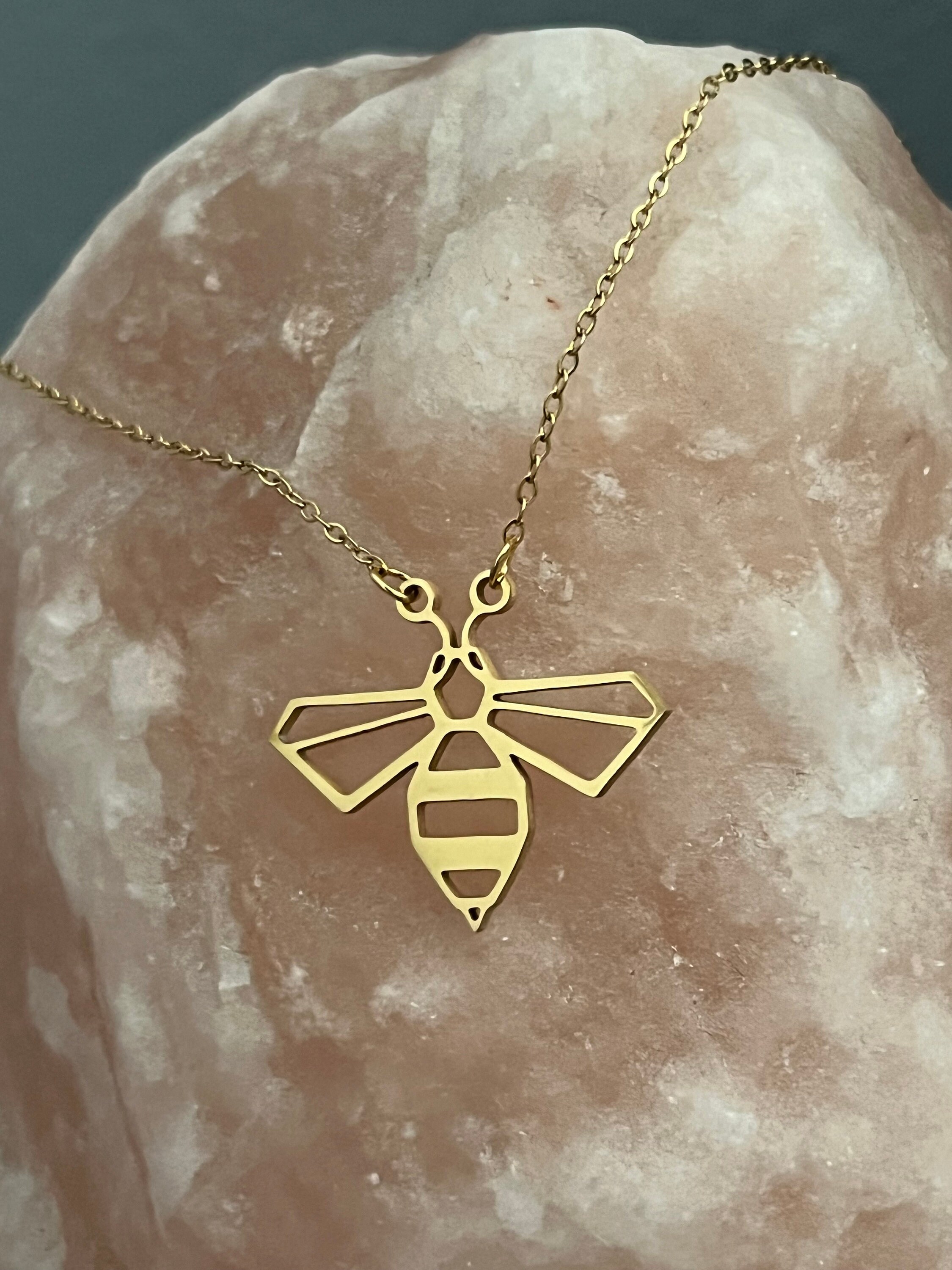 Little Bee Insect Pendant Necklace, Choker Gold Necklace, Stainless ...