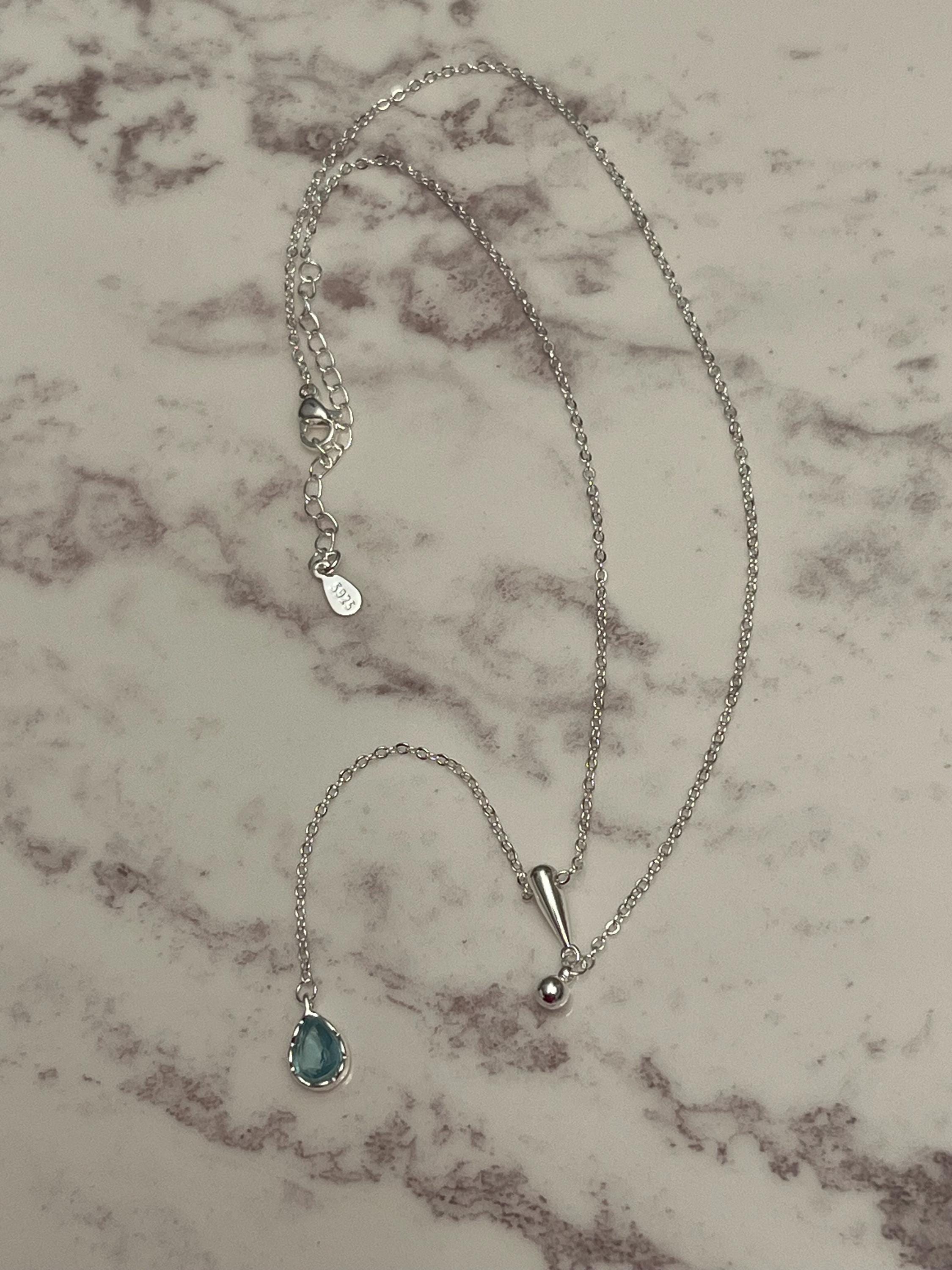 Sterling Silver Water Droplet Pendant Necklace, Sea Blue Synthetic ...