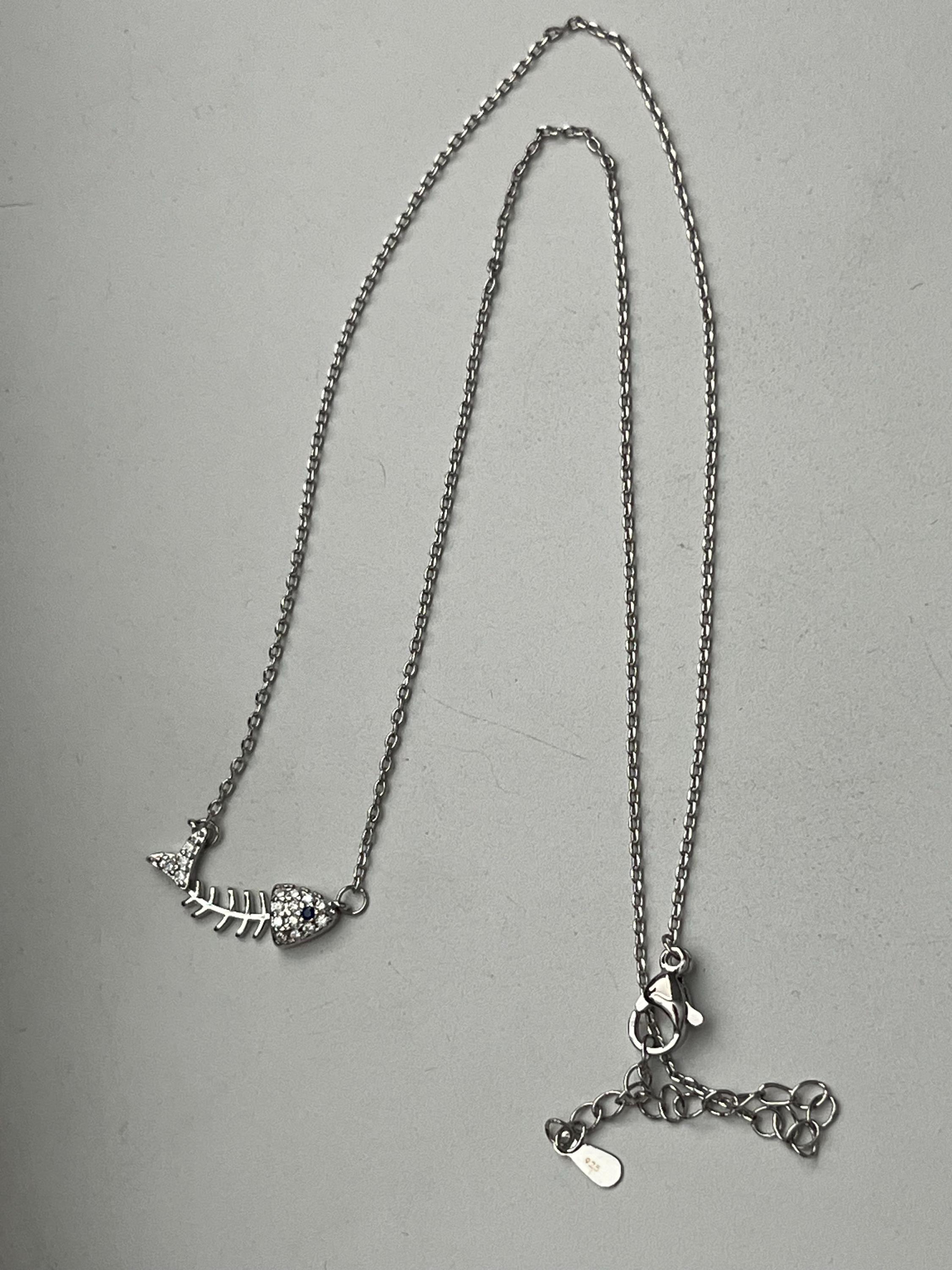 Sterling Silver Fishbone Necklace: Cubic Zirconia Ocean Charm - Etsy