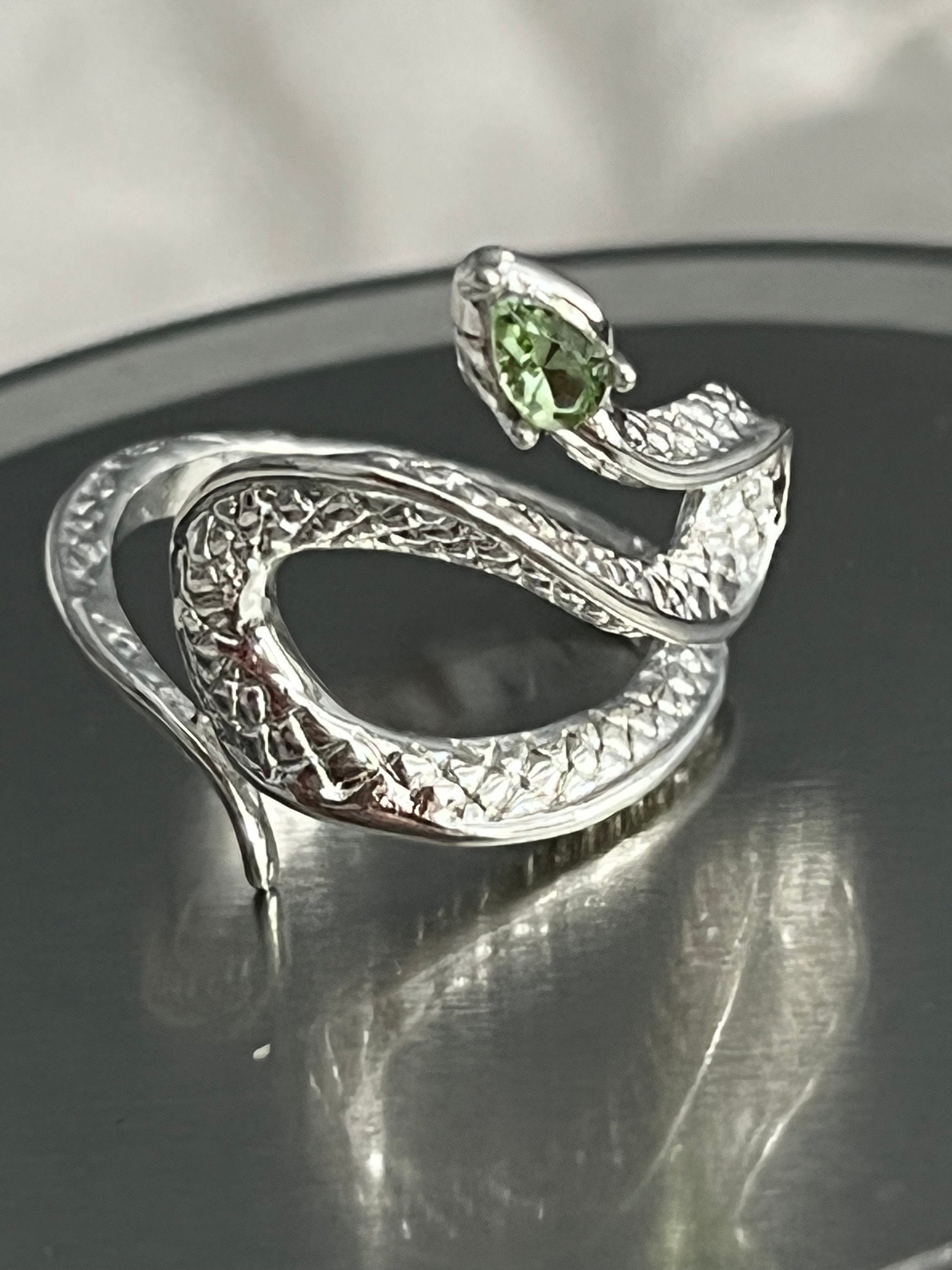Snake Topaz Ring, Handmade Punk Jewelry, Sterling Silver Animal Design ...