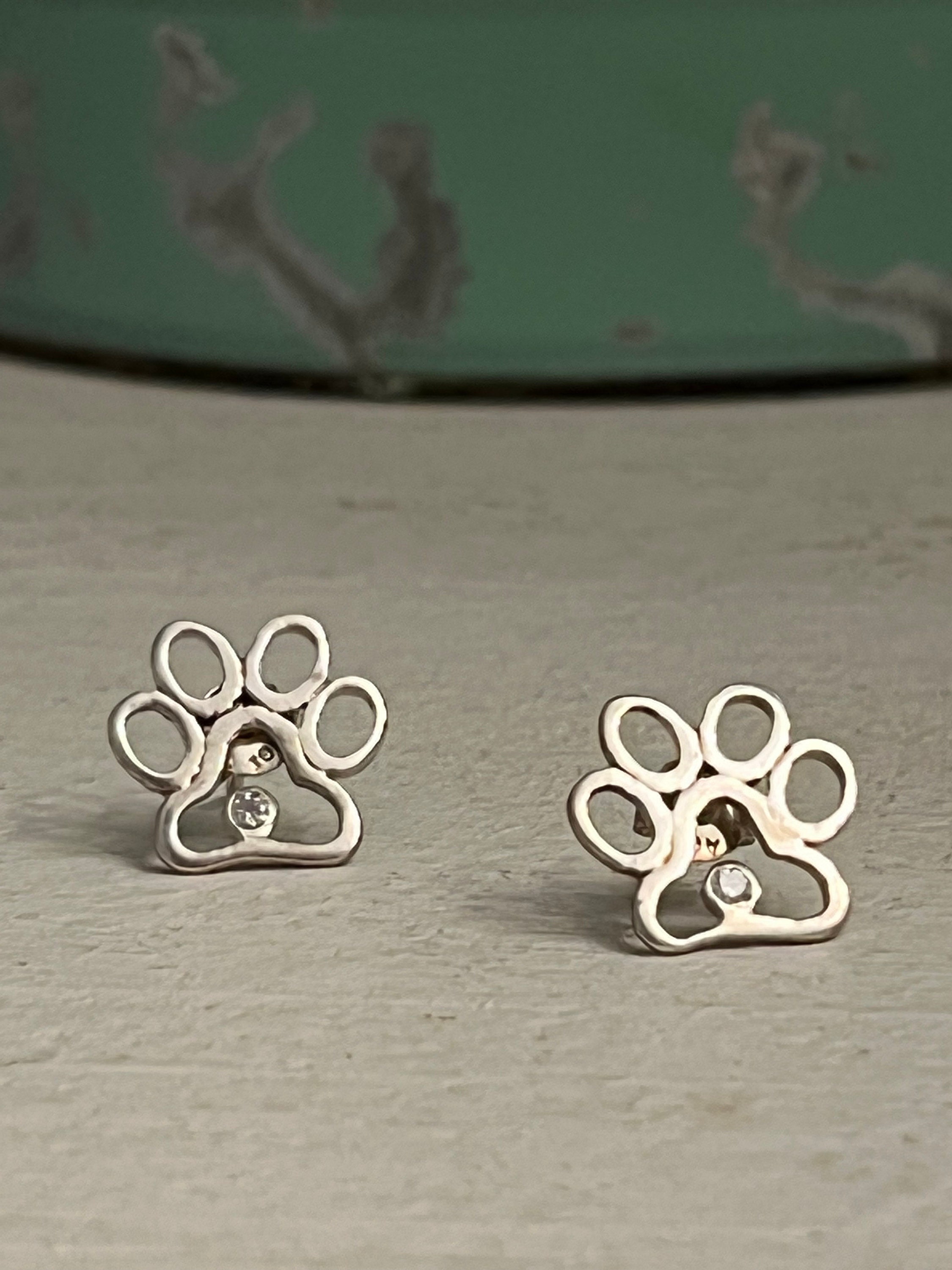 Dog Paw Cubic Zirconia Earings, 925 Sterling Silver Earrings, I Love My ...