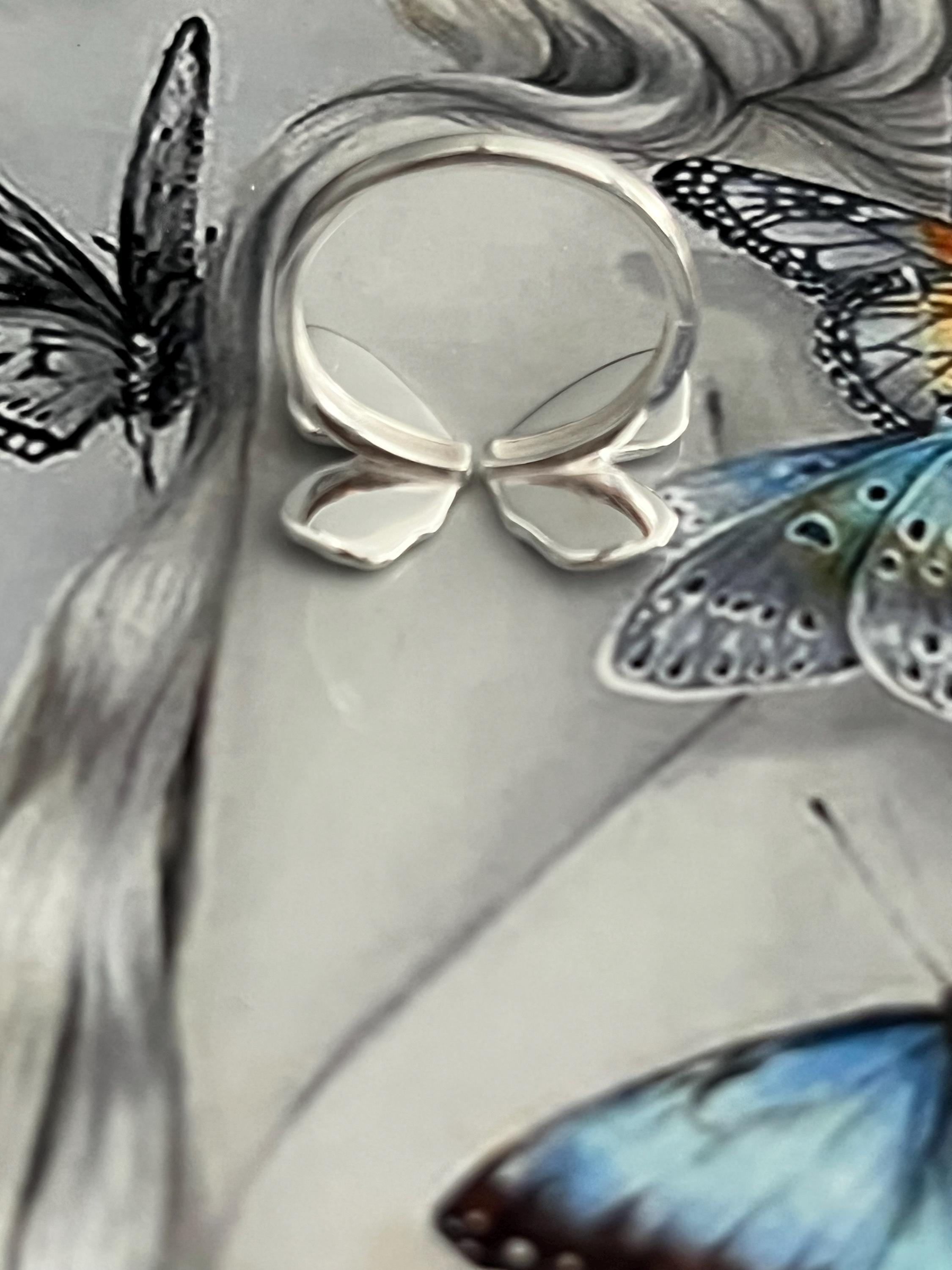 Sterling Silver Butterfly Ring: Open Adjustable Design, Gift Box - Etsy