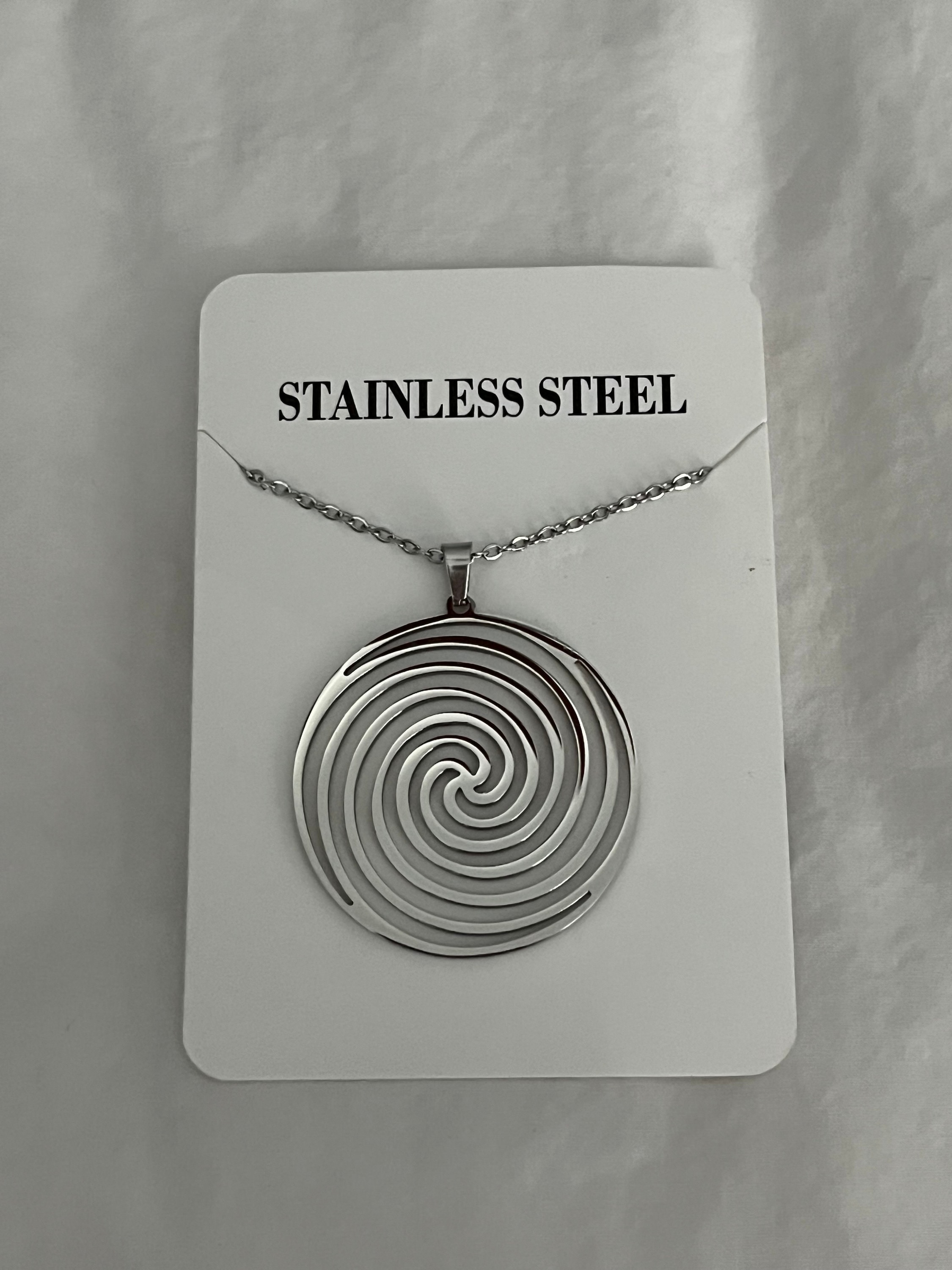 Skyrim Geometric Spiral Round Pendant Necklace, Stainless Steel Silver ...