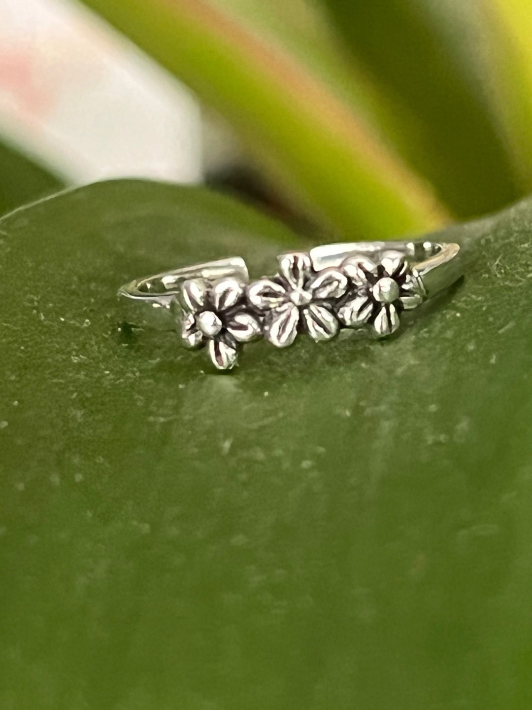 Sterling Silver Triple Flower Toe Ring, Adjustable Silver Flower Toe ...