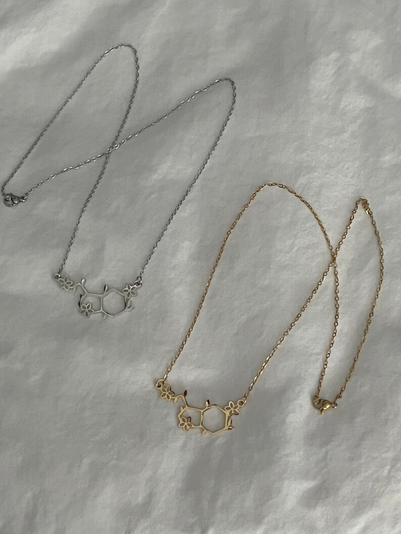 Molecule Pendant Necklace, Serotonin Molecule With Flower Charm Pendant ...