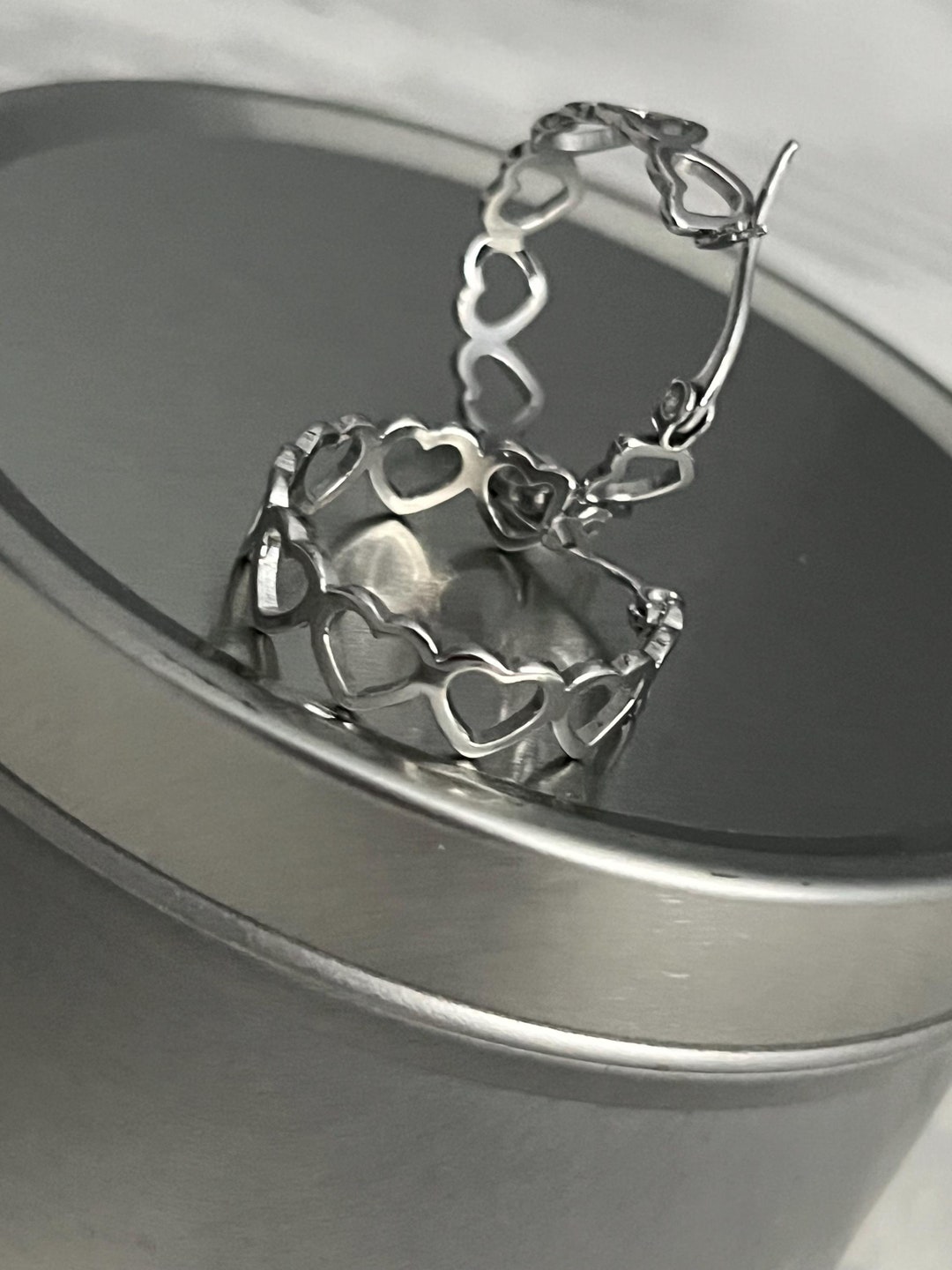 Hollow Heart Pattern Hoop Earrings, Retro Cute Style Stainless Steel ...