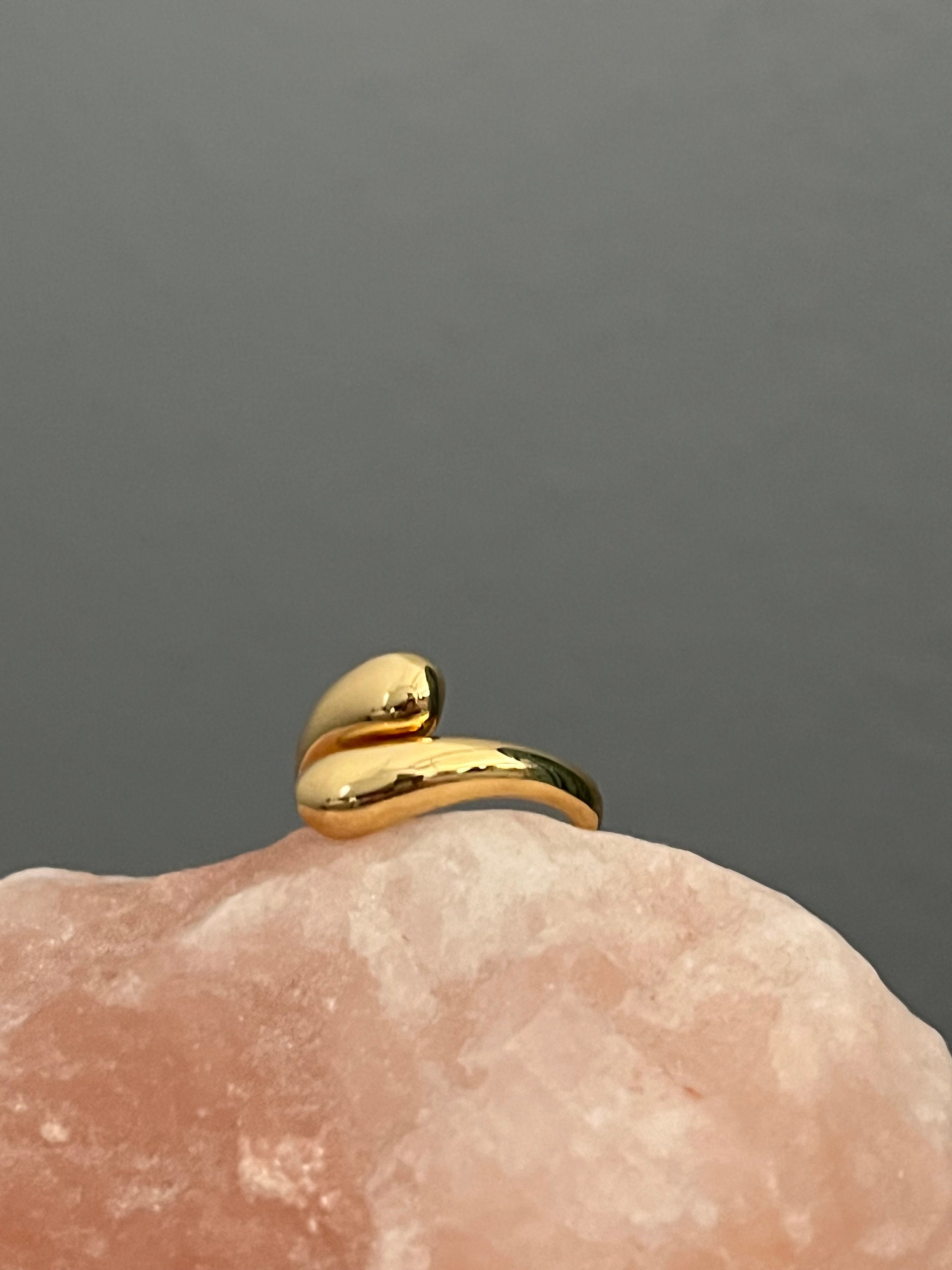 Minimalist Wrap Ring, Stainless Steel 18K Gold Plated, Trendy Waterdrop Shape Design, Match ...
