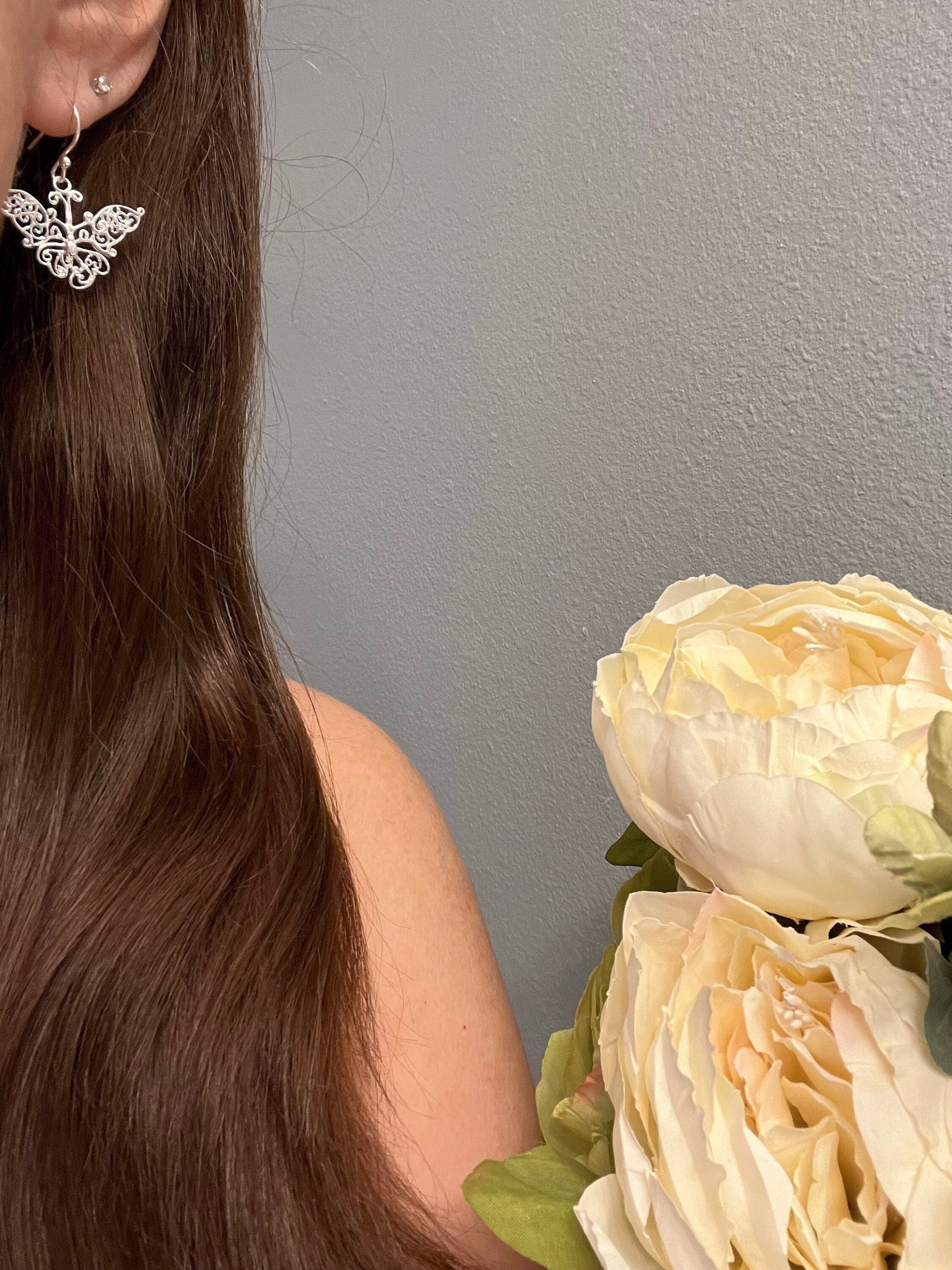 Intricate Butterfly Hook Earrings, 925 Sterling Silver Butterfly ...