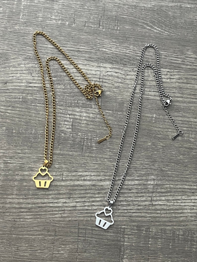Lovely Heart Cupcake Pendant Necklaces Stainless Steel Neck Chains ...