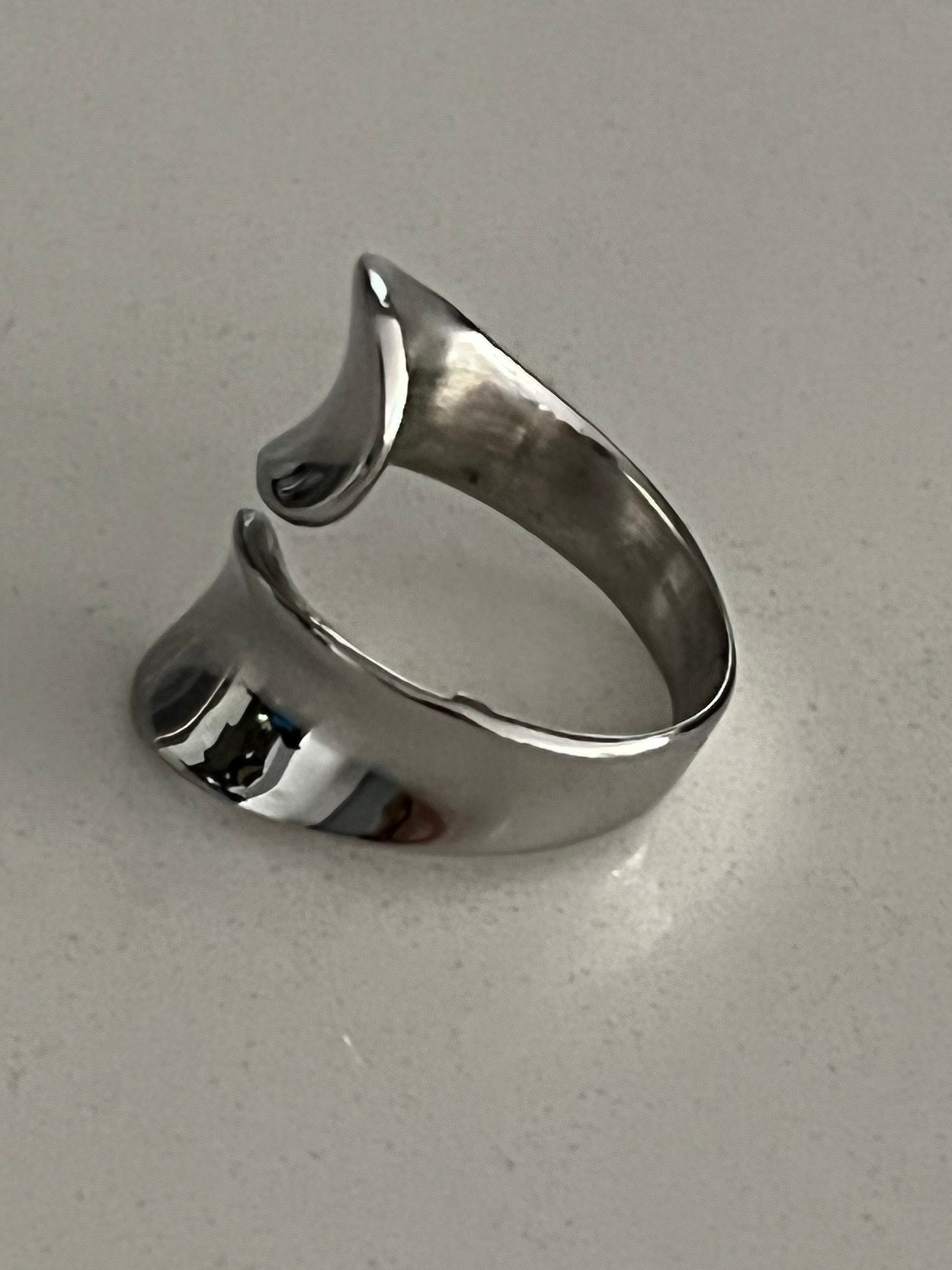 Stainless Steel Modern Double Spoon Ring, Large Spoon Ring, Silver ...