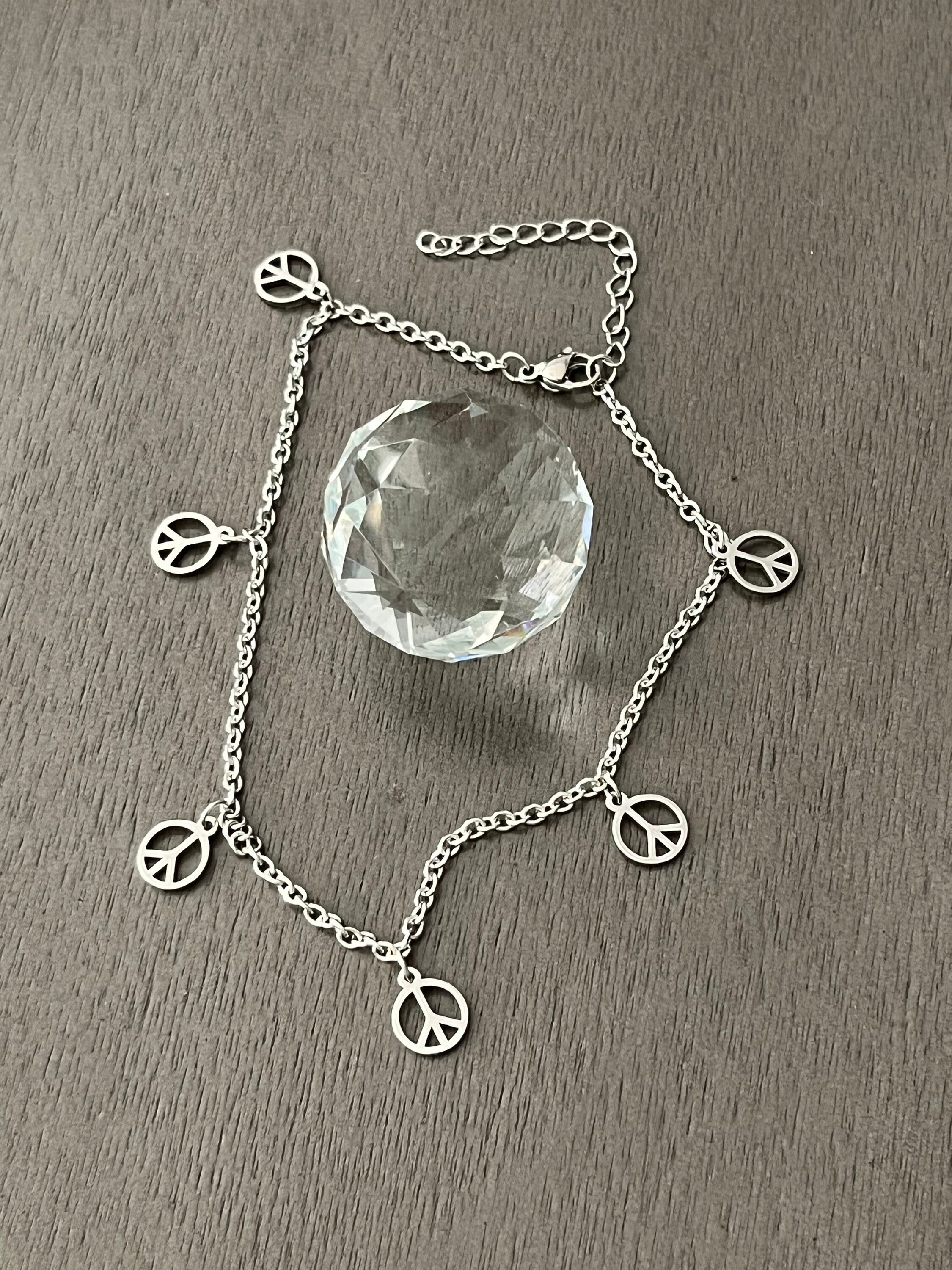Stainless Steel Anklet With Peace Signs Adjustable Anklet - Etsy