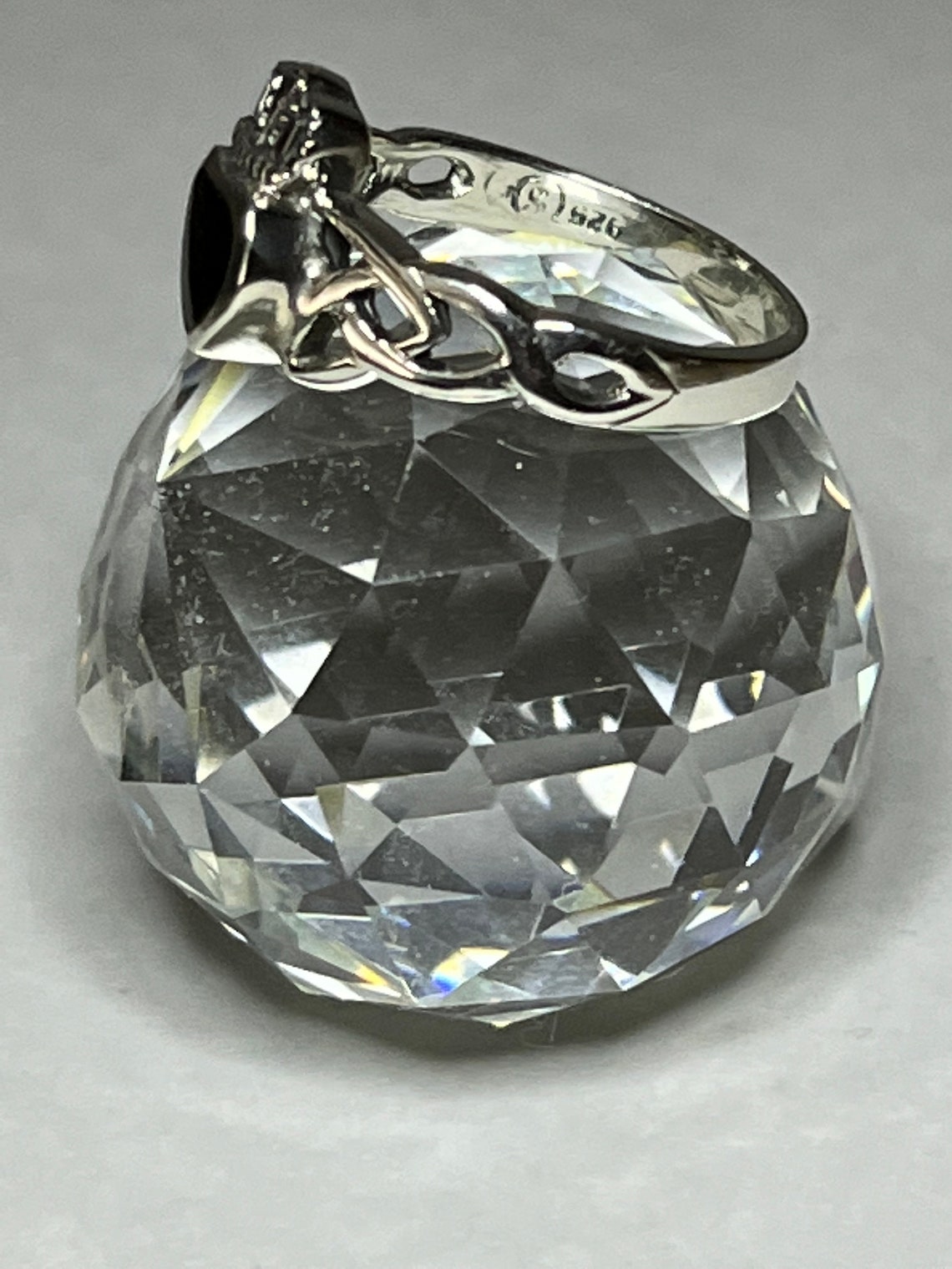 Claddagh Celtic Irish Heart Ring, Sterling Silver 925, With Black Agate ...