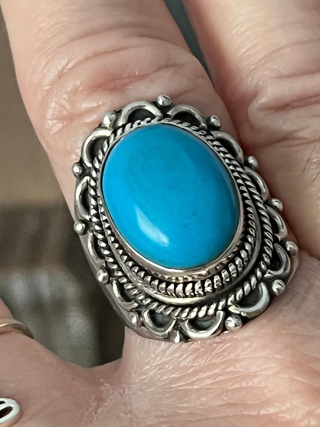 Large Turquoise Sterling Silver Ring, Statement Ring, Gift for Her - Etsy