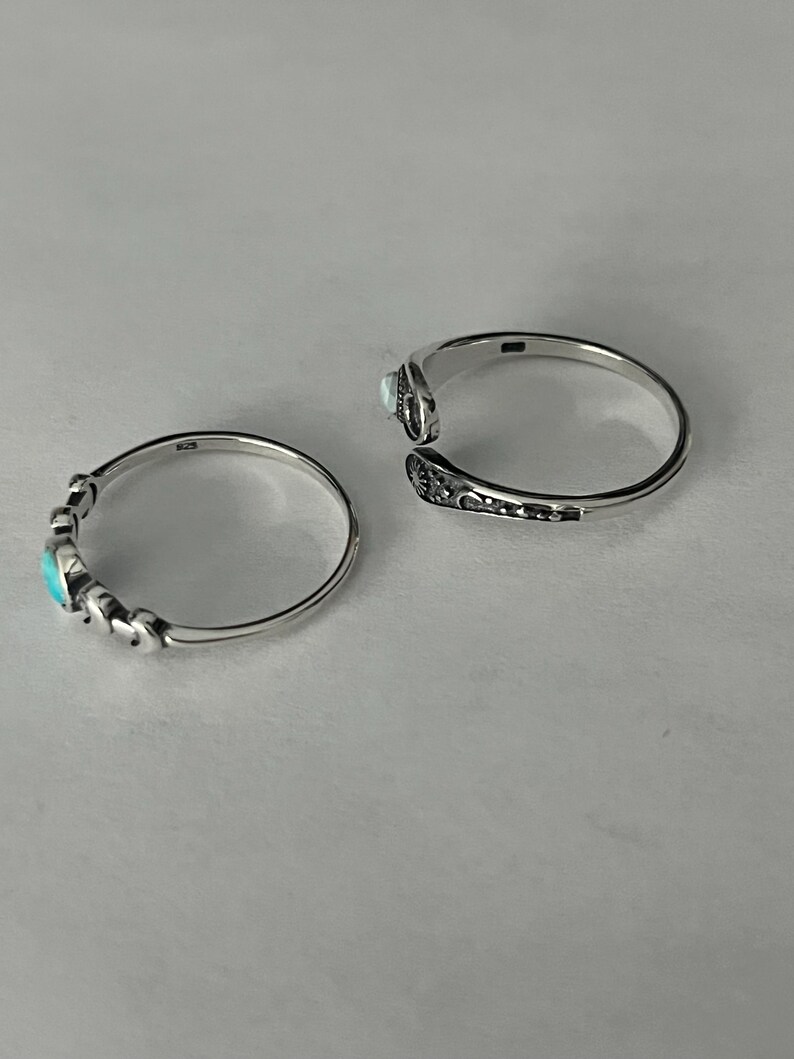 Sterling Silver Larimar Celestial Spoon Ring & Moon Phases Genuine ...