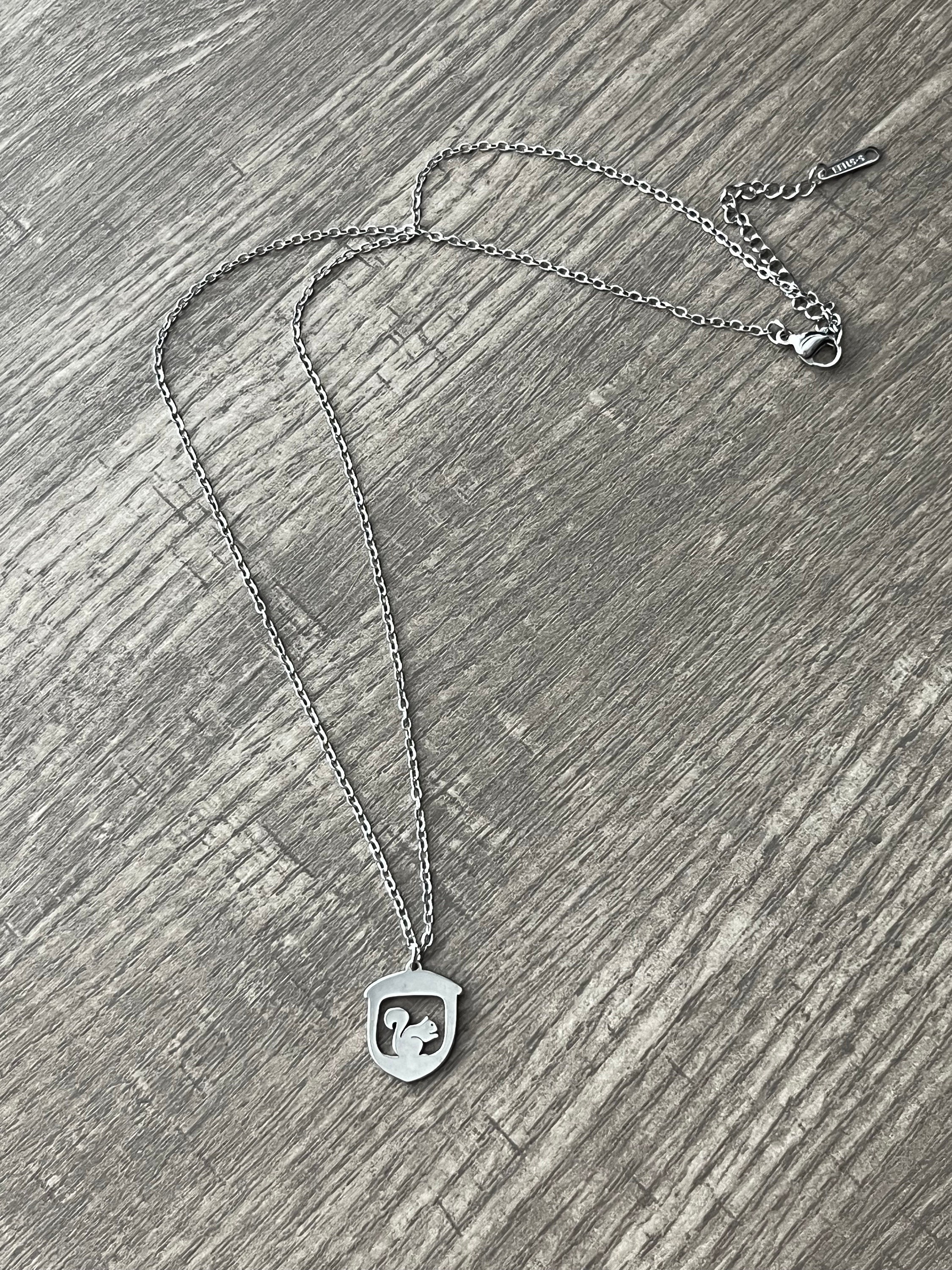Cute Squirrel & Acorn Hollow Pendant Necklace, Choker Chains Stainless ...