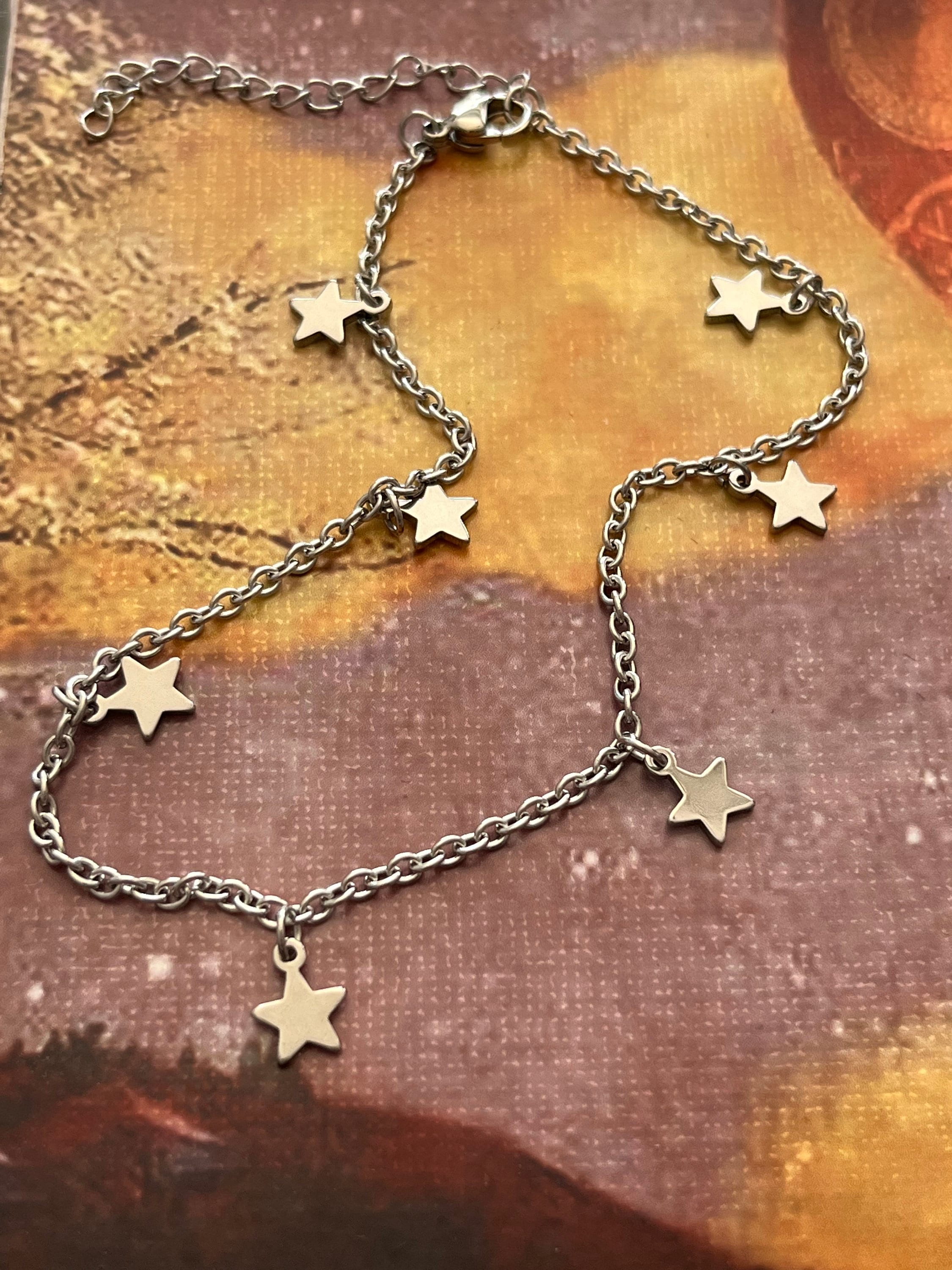 Stainless Steel Anklet With Dangling Stars, Adjustable Dangling Stars Anklet, Celestial Jewelry ...