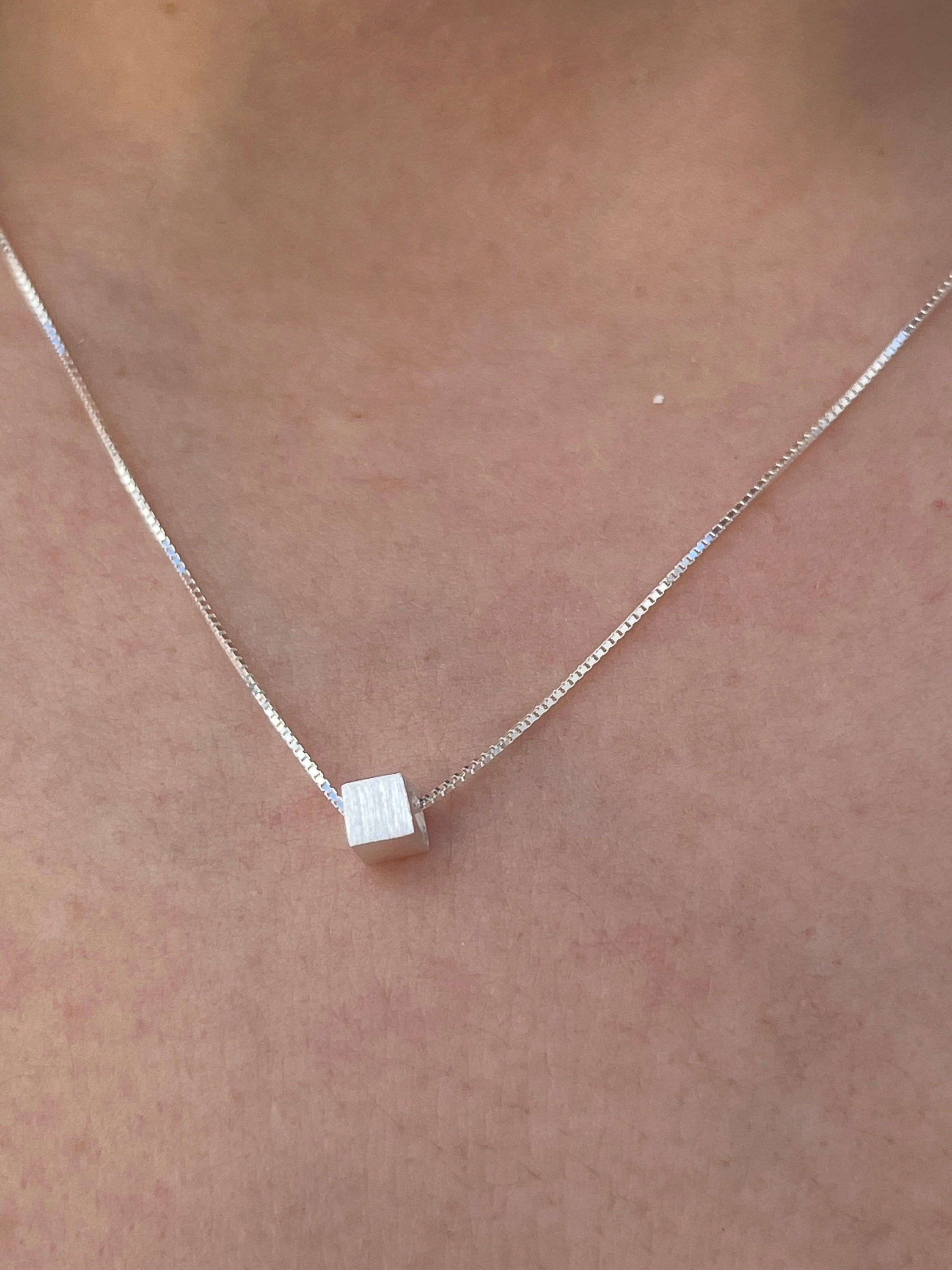 Sterling Silver Small Square Pendant Necklace: Minimalist Clavicle ...