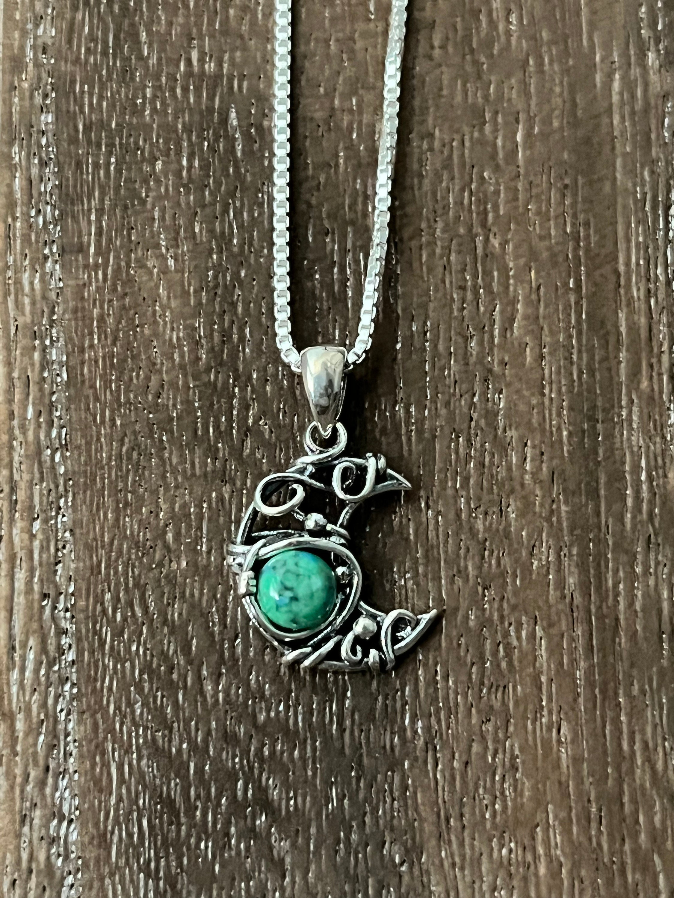 Sterling Silver Moon Pendant Necklace Genuine Turquoise Moon - Etsy