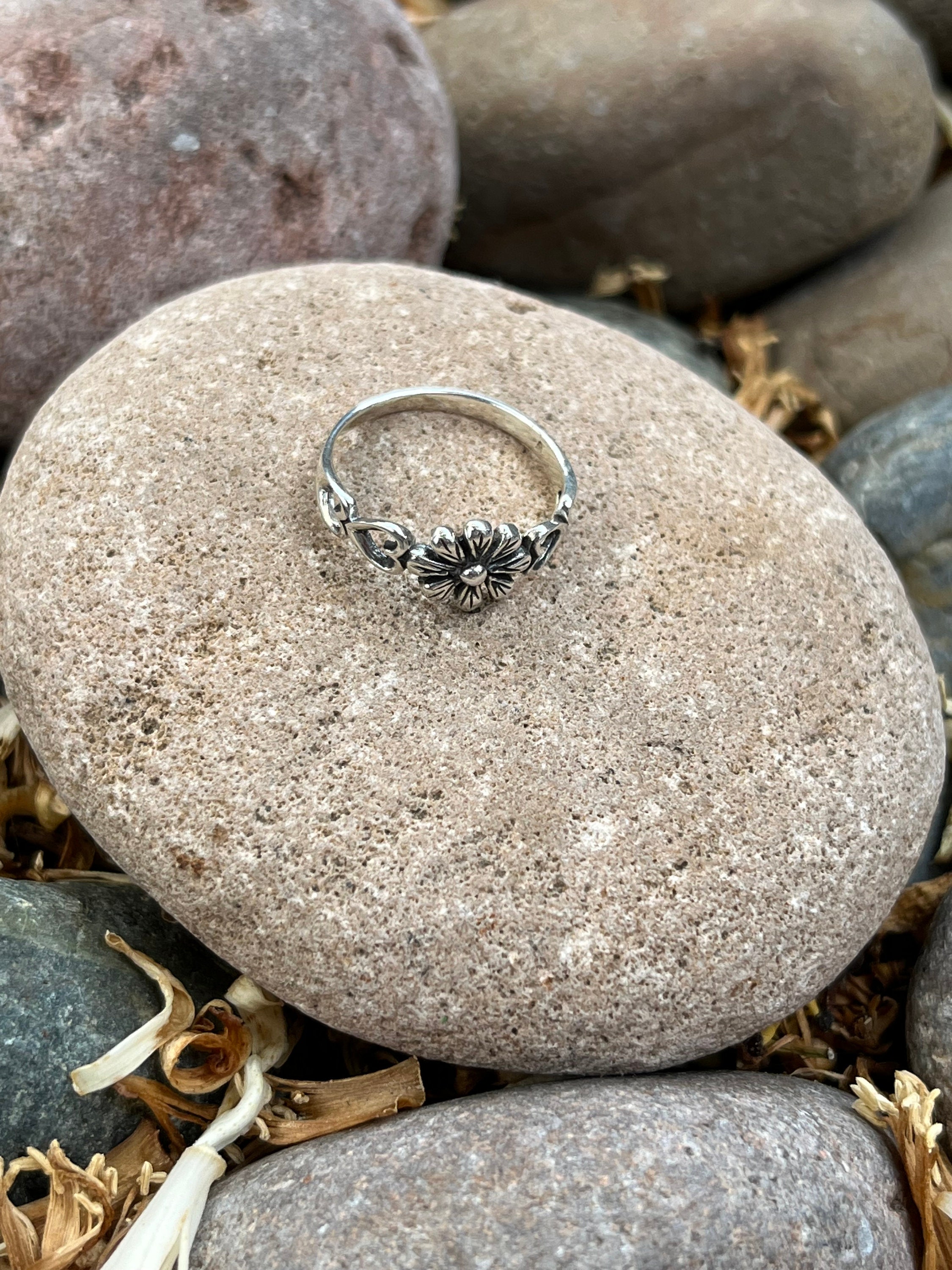Sterling Silver Floral With Open Heart Ring, Statement Ring, Silver ...