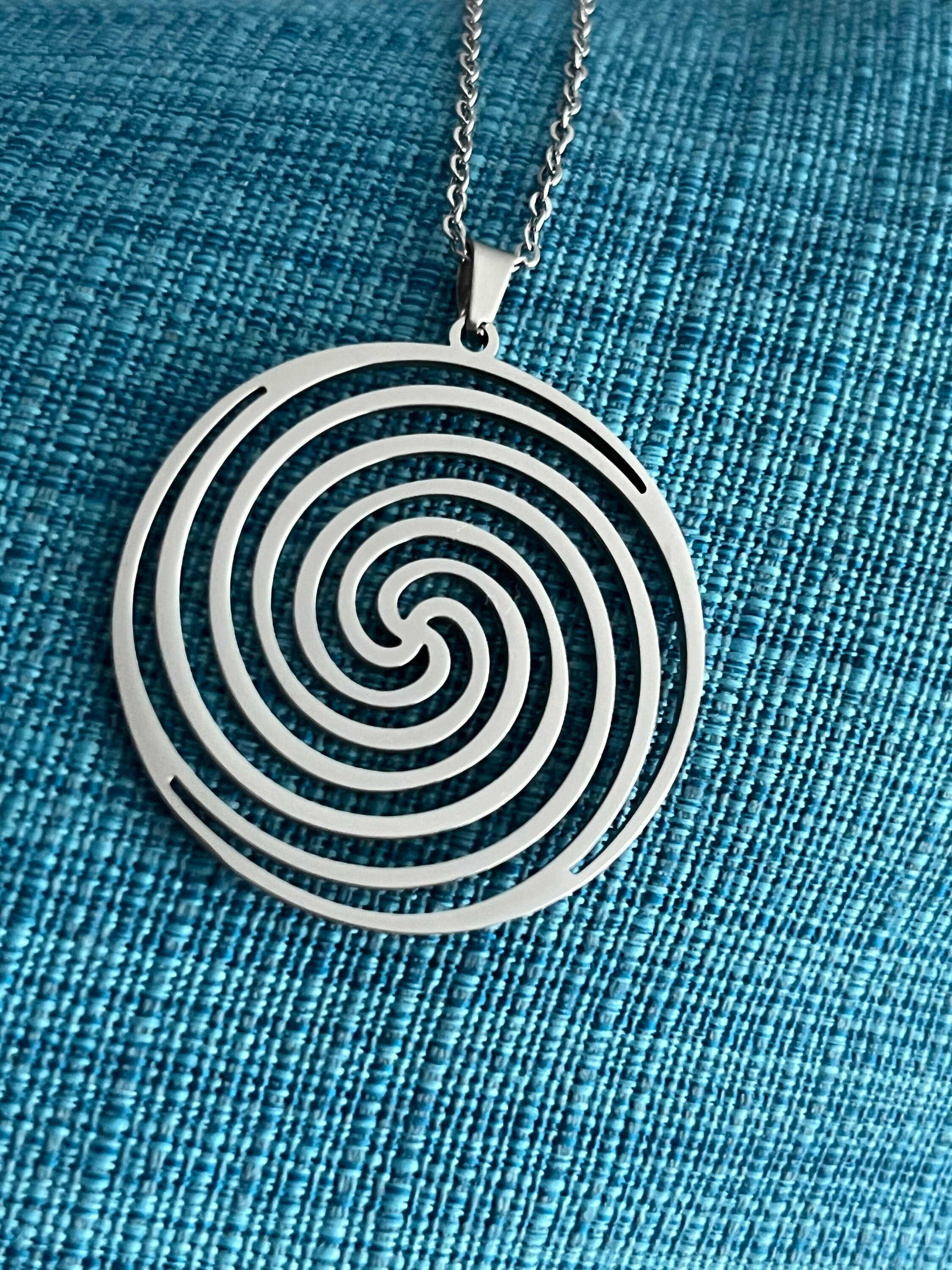 Skyrim Geometric Spiral Round Pendant Necklace, Stainless Steel Silver ...