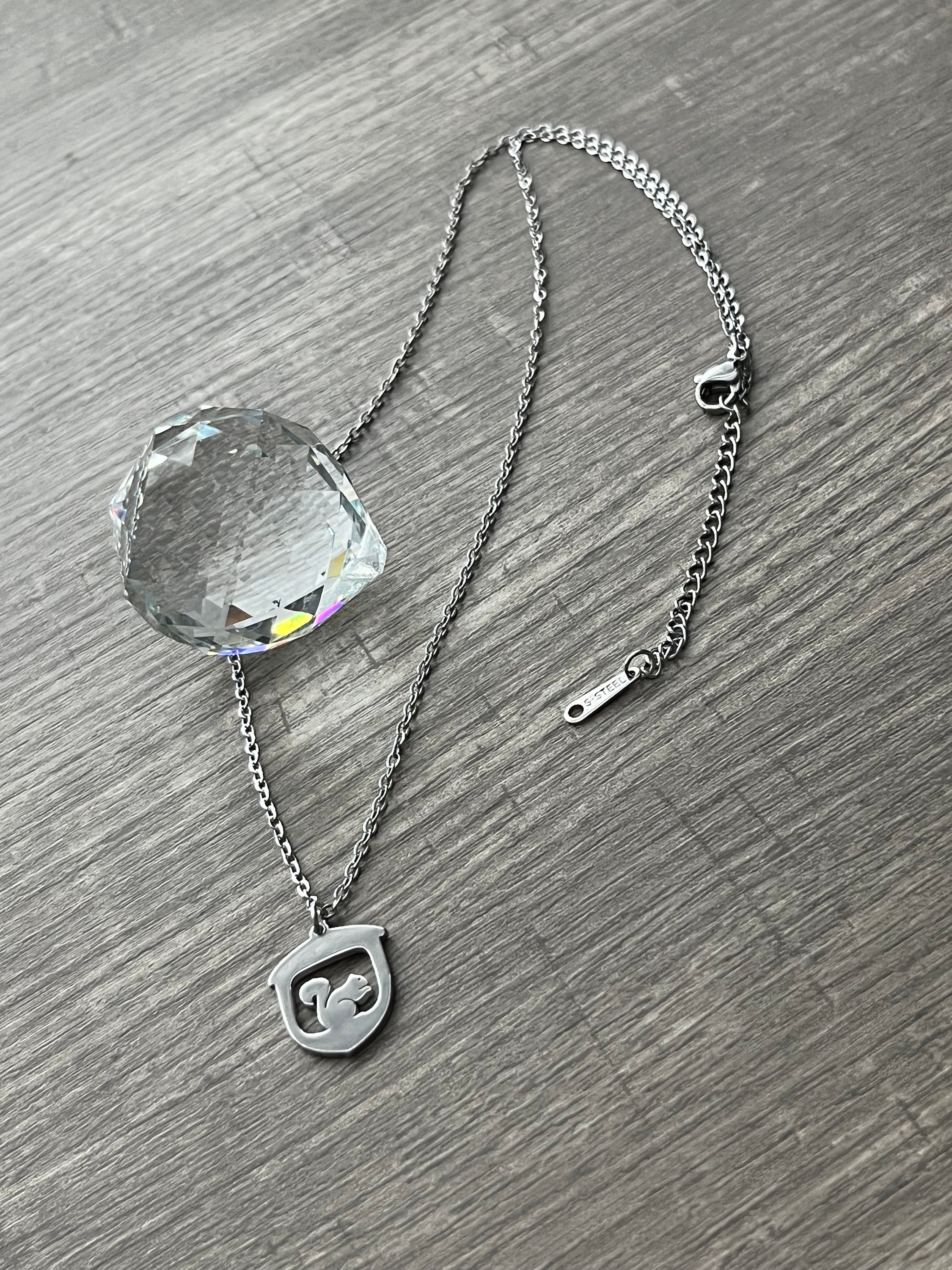 Cute Squirrel & Acorn Hollow Pendant Necklace, Choker Chains Stainless ...