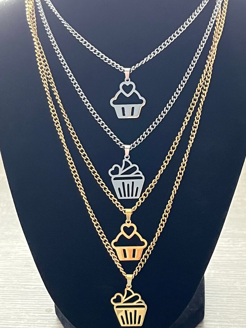 Lovely Heart Cupcake Pendant Necklaces Stainless Steel Neck Chains ...