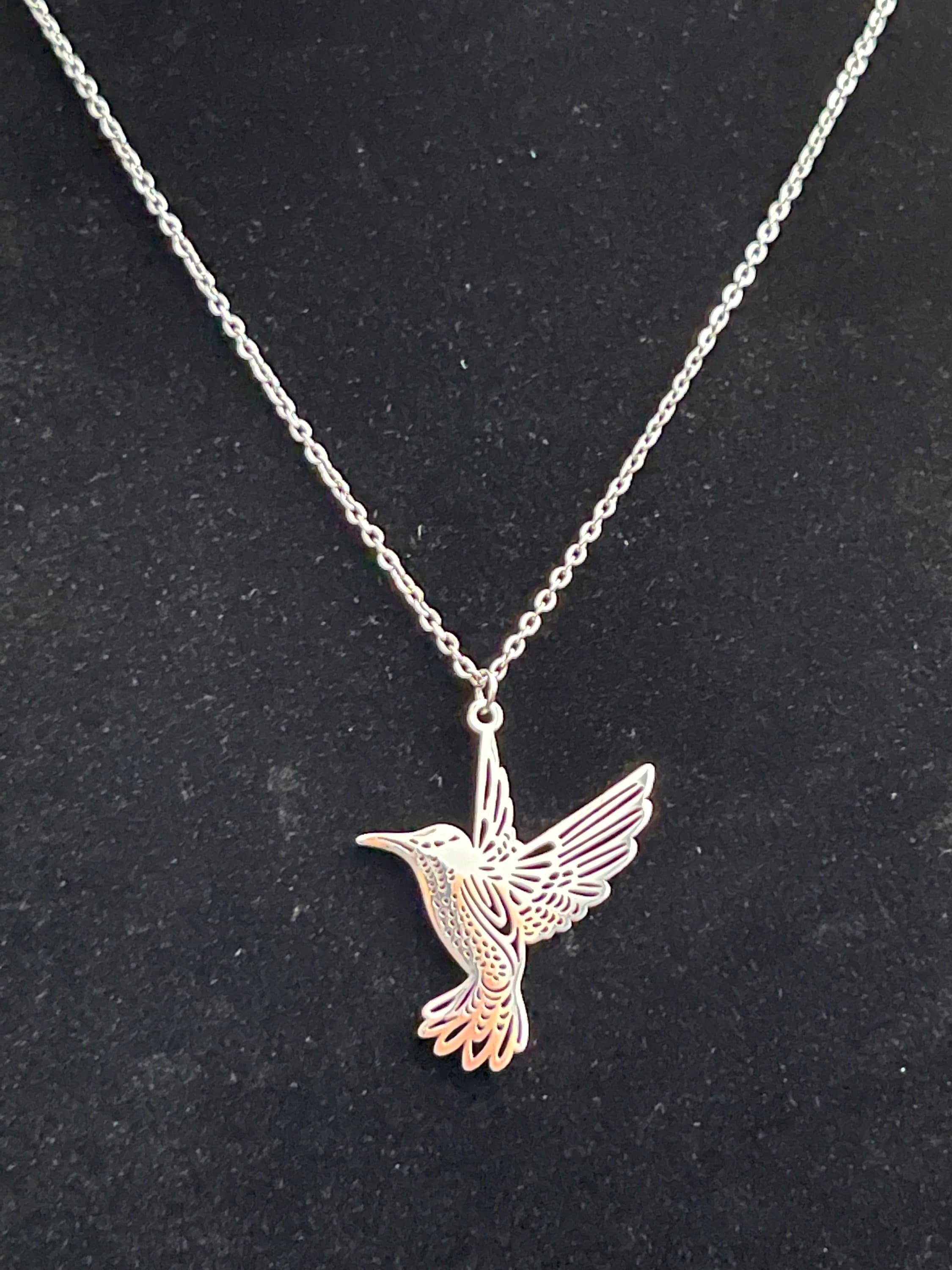Elegant Stainless Steel Hummingbird Pendant Necklace, Small Hummingbird ...
