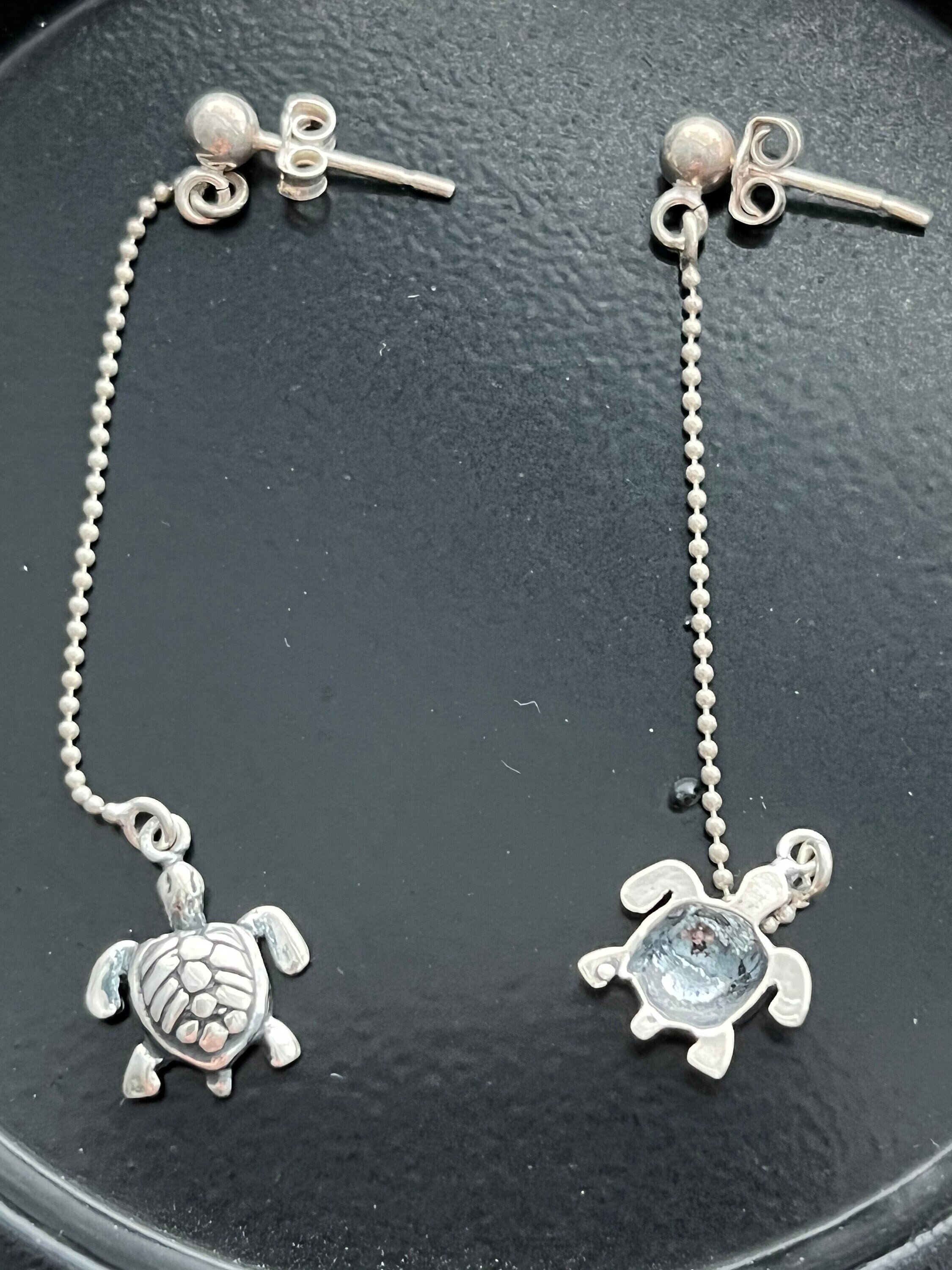 Turtle Dangle Earrings, 925 Sterling Silver, Turtle Earrings, Sea ...
