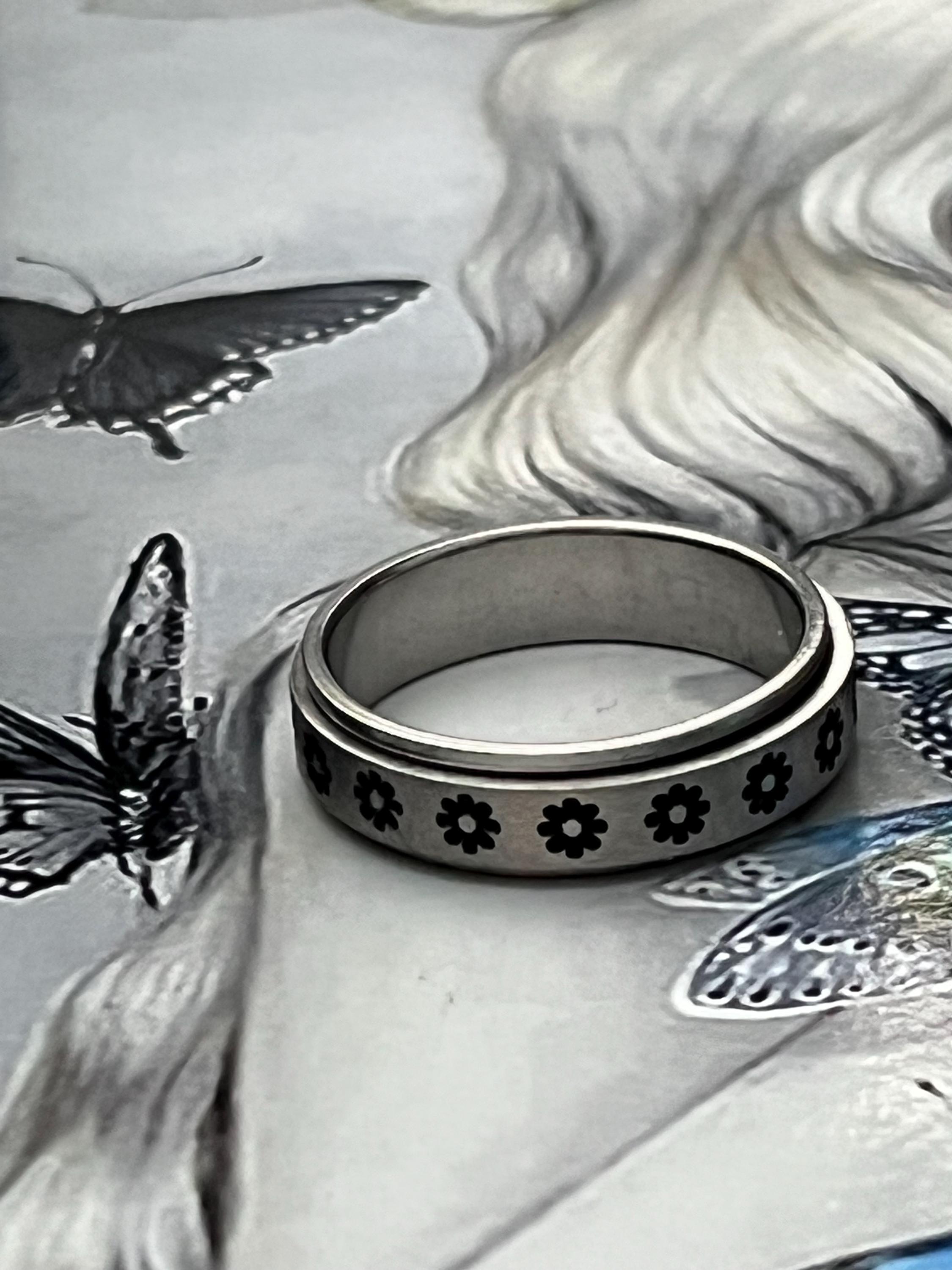 Stainless Steel Fidget Spinner Ring: Moon, Star, Flower Design - Etsy