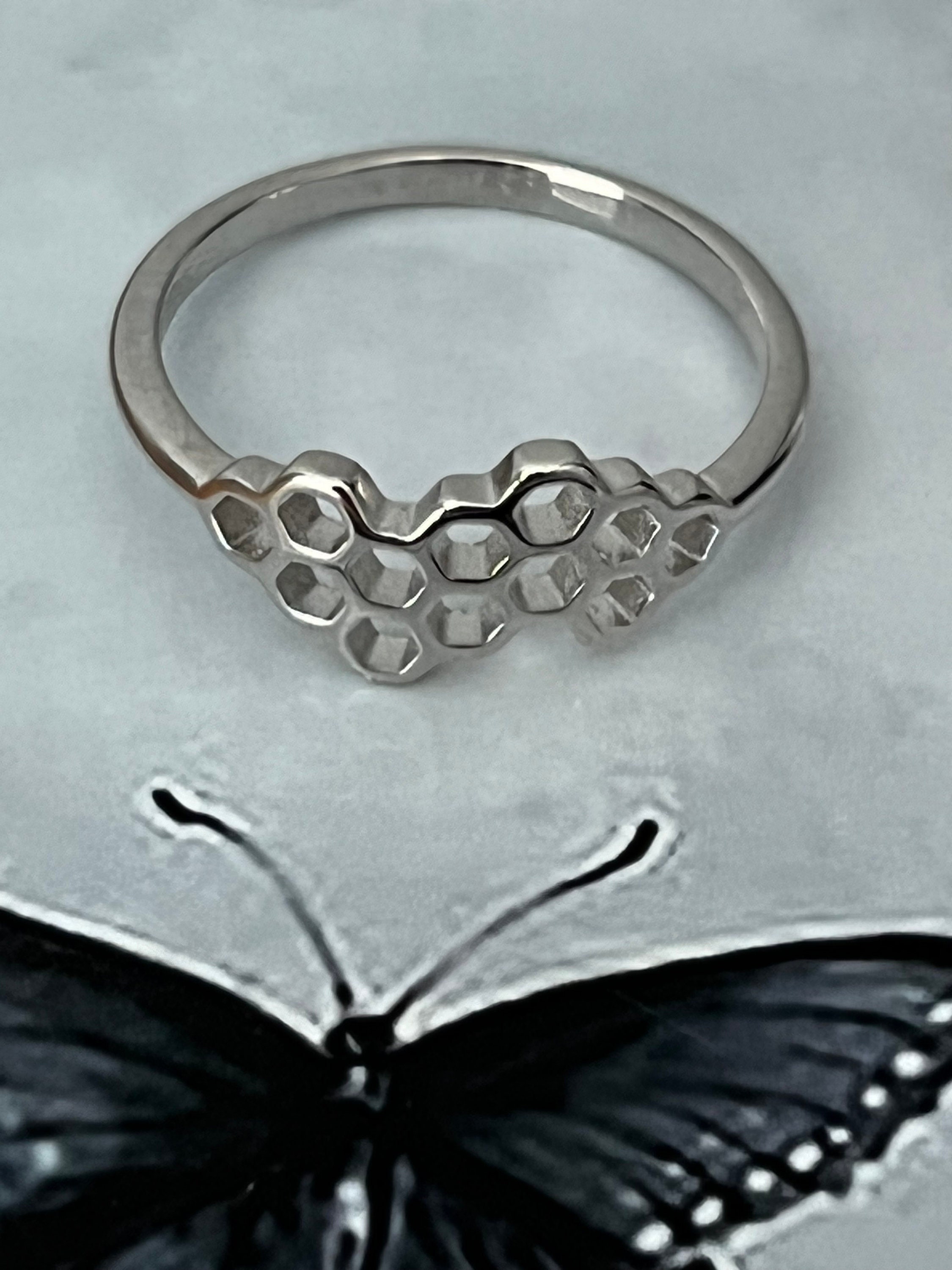 Honeycomb Sterling Silver Ring: Geometric Bee Jewelry, Size 7 - Etsy