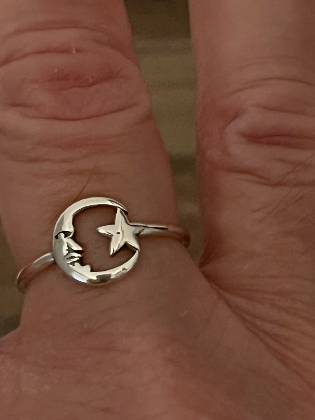 Sterling Silver Moon & Star Ring, Celestial Star and Moon Ring, Open ...