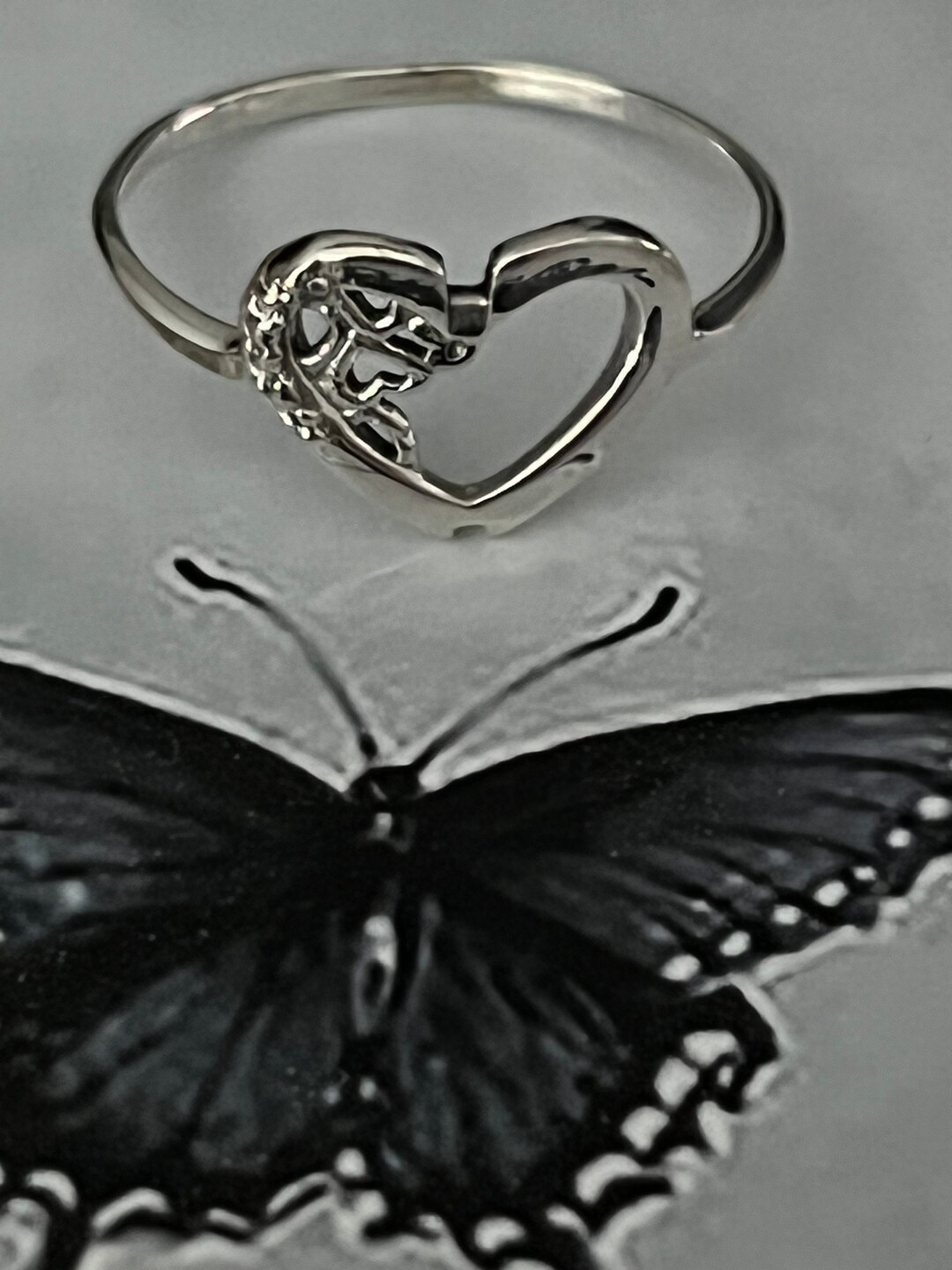 Love Heart Oxidized Sterling Silver Ring, Statement Ring, for Her - Etsy