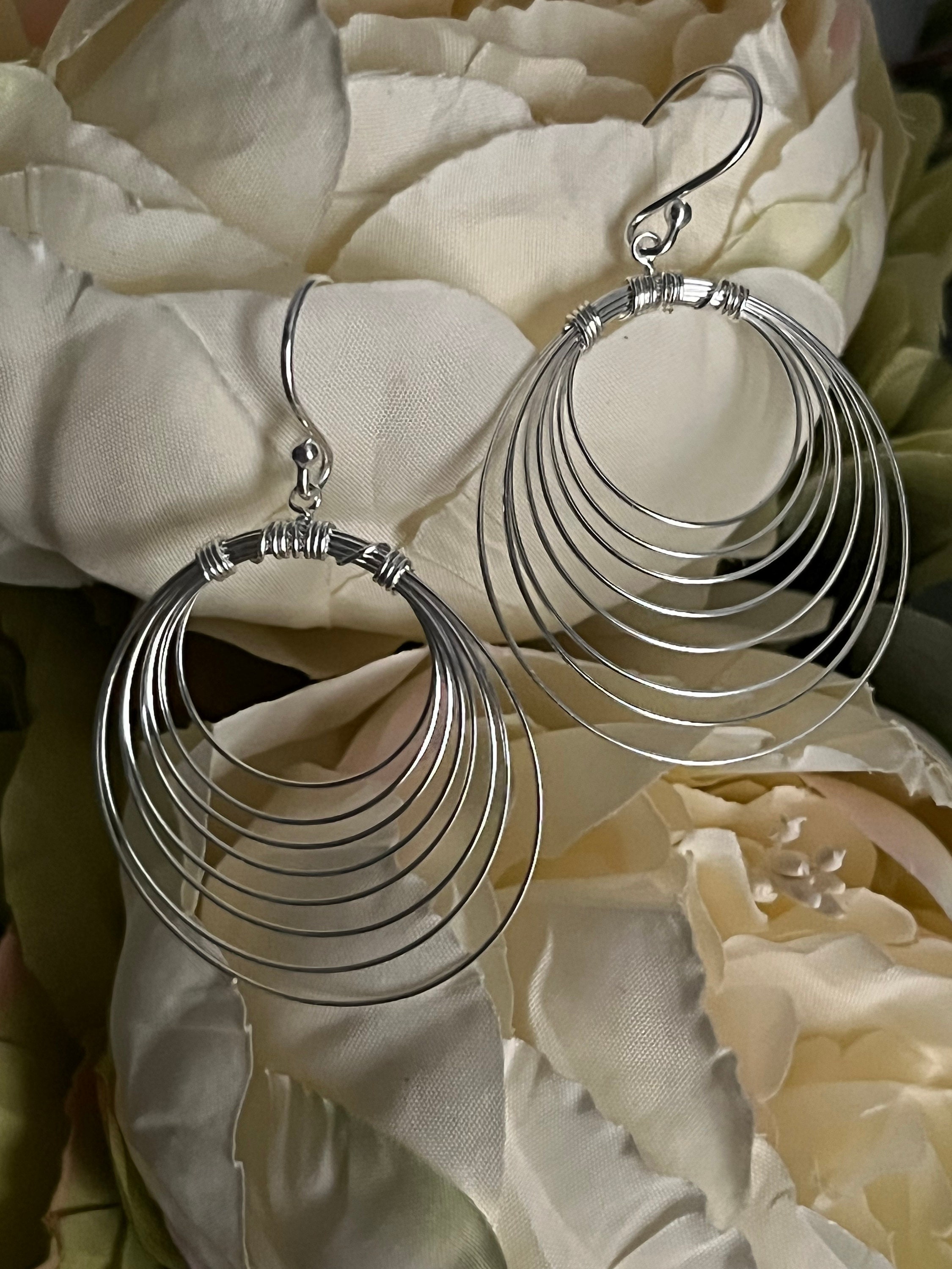 Sterling Silver Round Design French Ear Wire Dangle Earrings, Gift for ...